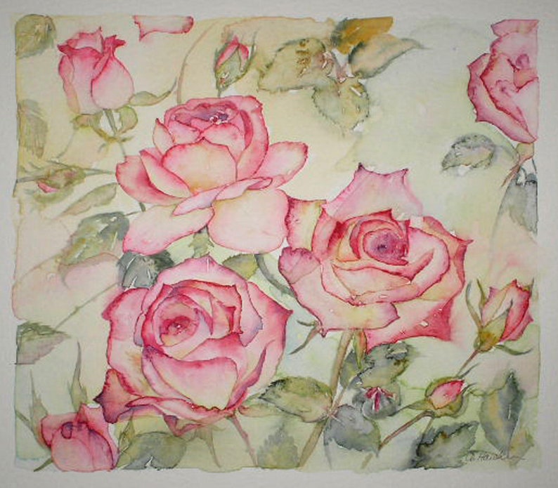 Watercolour Painting PINK ROSES Original Art by Artist Amanda - Etsy