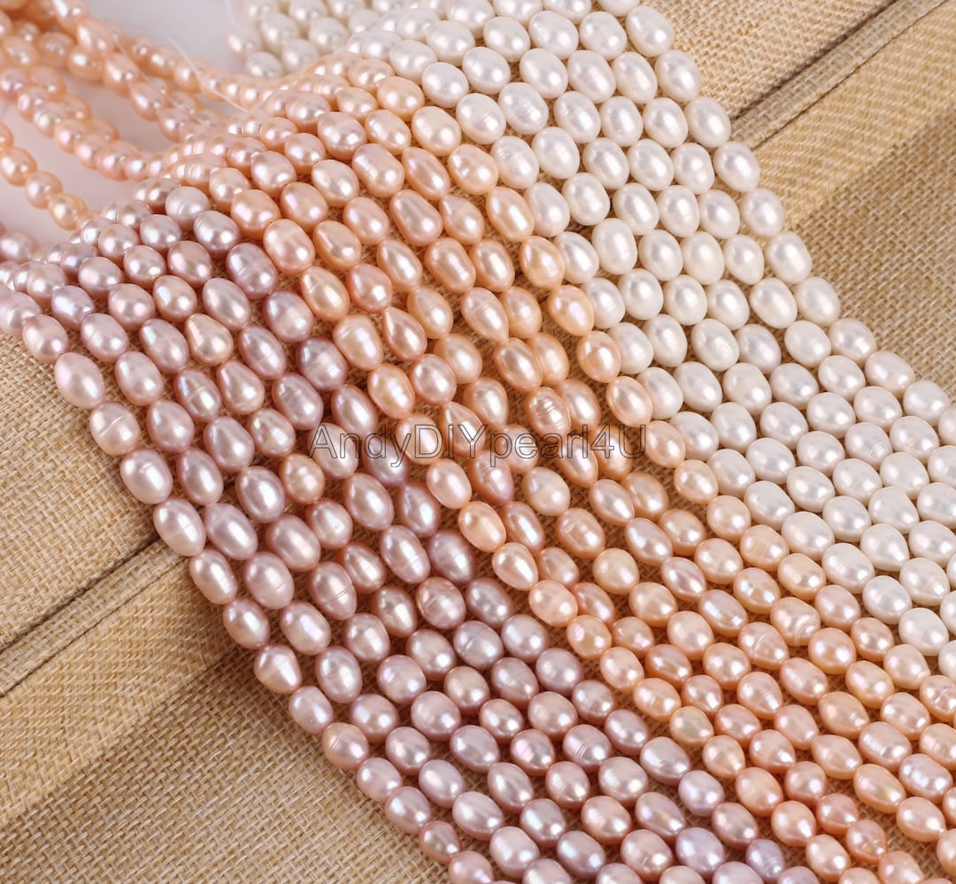 7-8mm Natural Freshwater Rice Pearls, White Oval Freshwater Pearl Beads ...