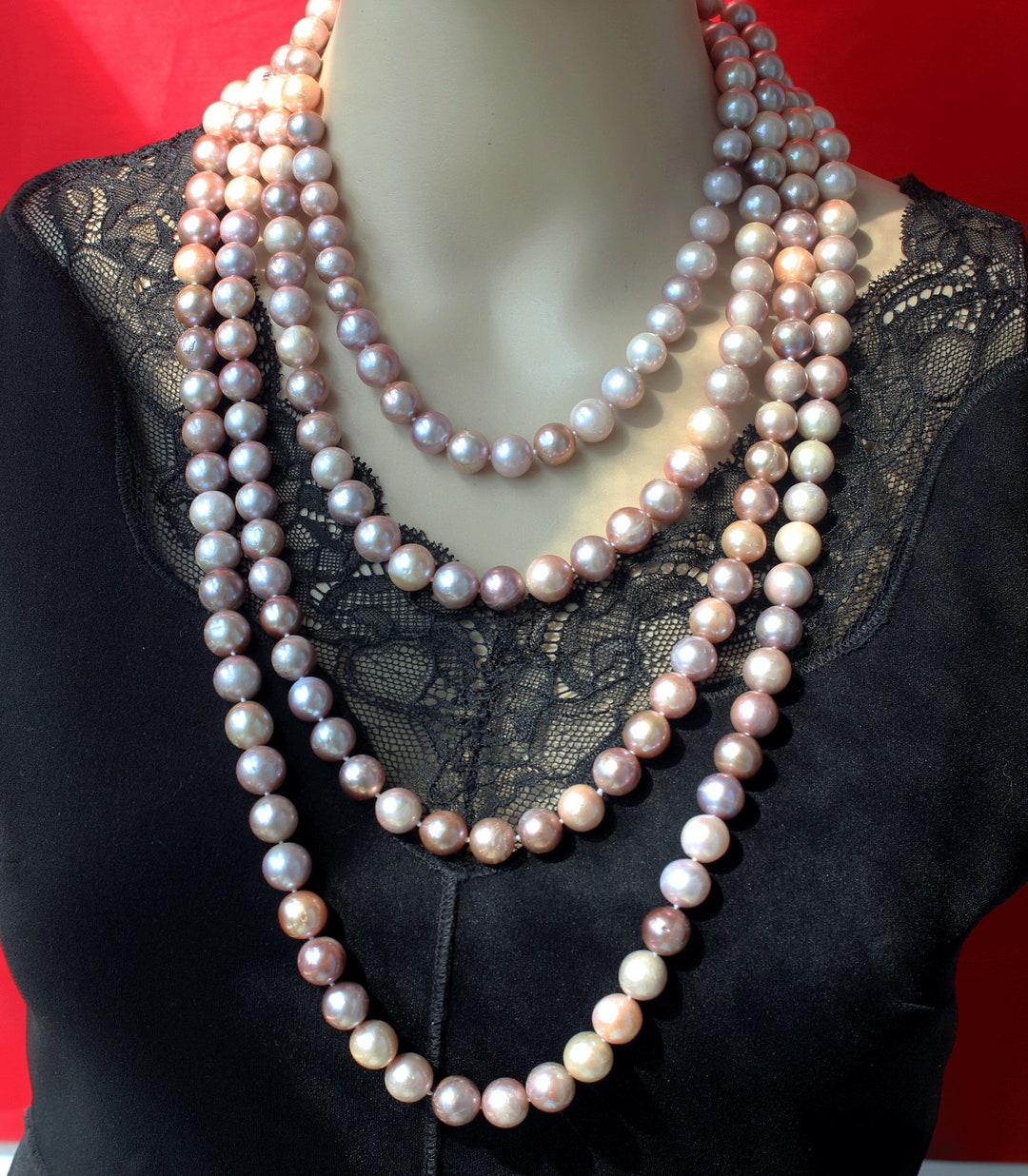 10-12mm Natural Pink Purple Edison Pearl Necklace,handmade Freshwater ...