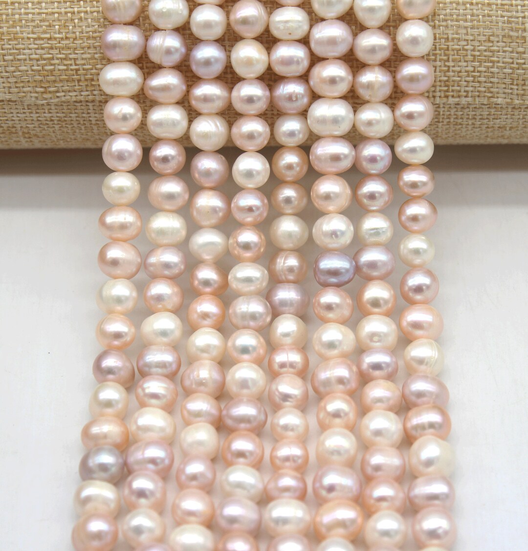 8-9mm Natural Color Pearl, Potato Round Freshwater Pearl Beads, Ringed ...