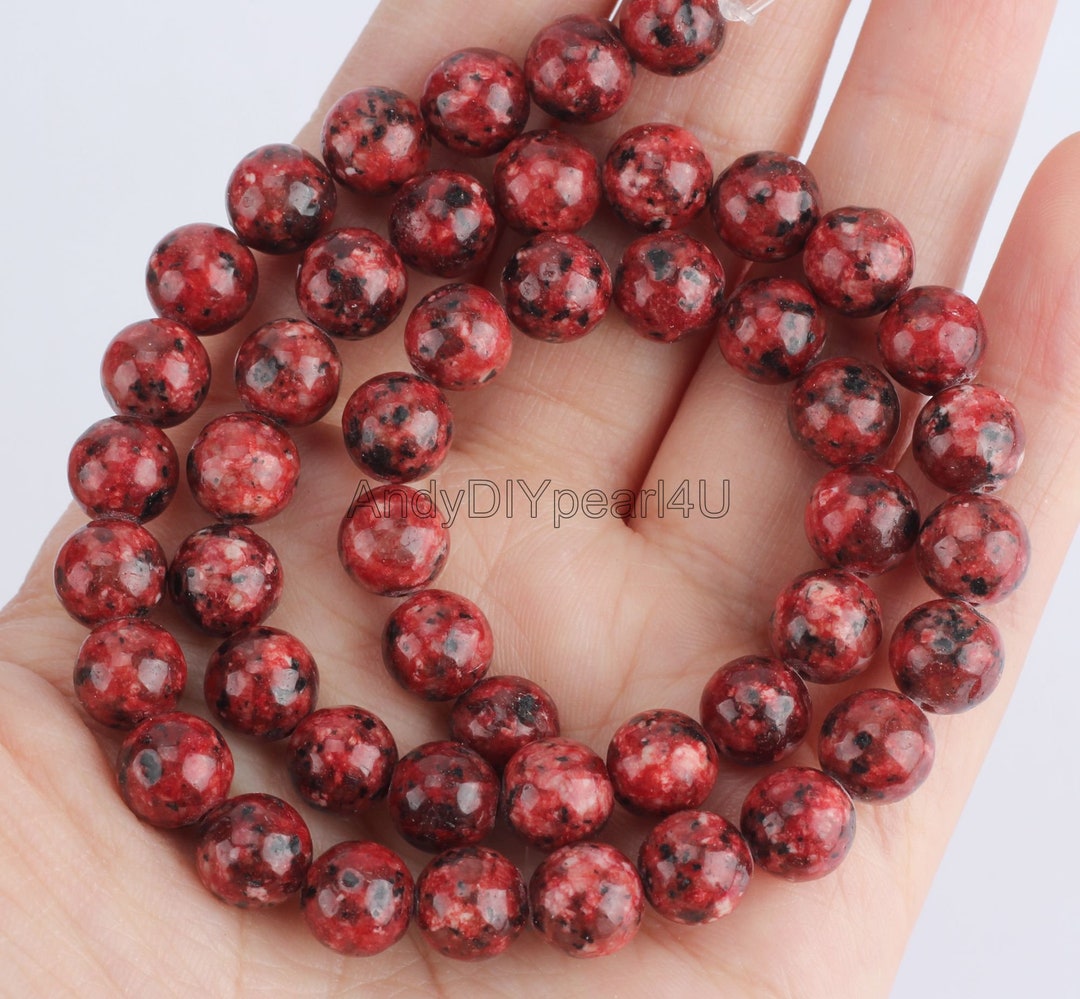 8mm Red Spots Granite Beads,pink Spots Granite Beads,yellow/green Spots ...
