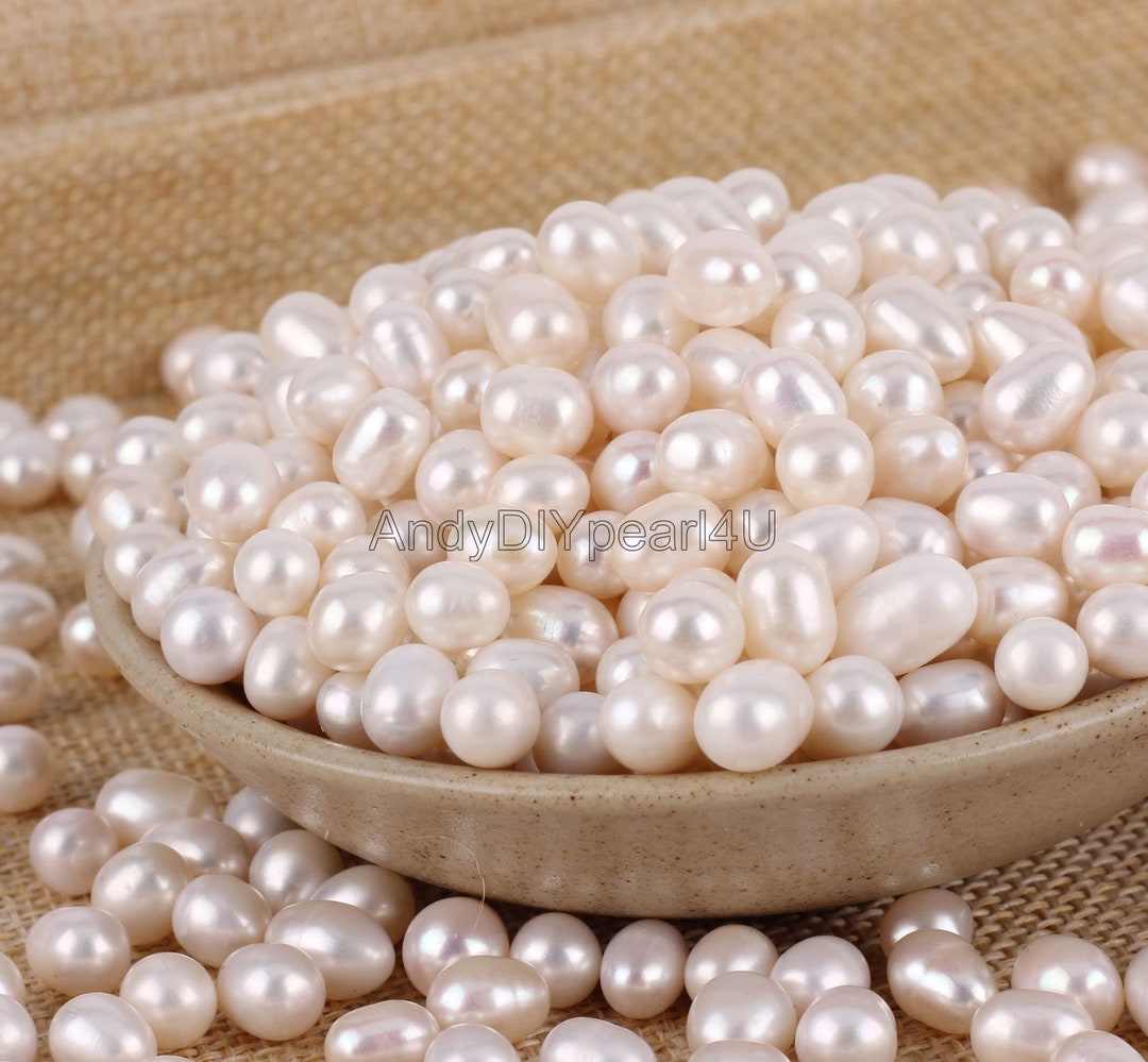 6-8mm White Rice Pearls, White Oval Freshwater Pearls, Genuine ...
