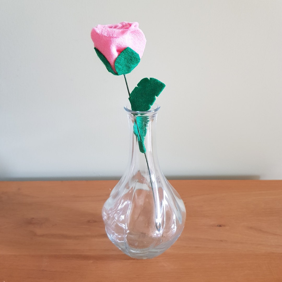 A Handmade Single Stem Felt Rose in Pink, Felt Flower Home Decor ...