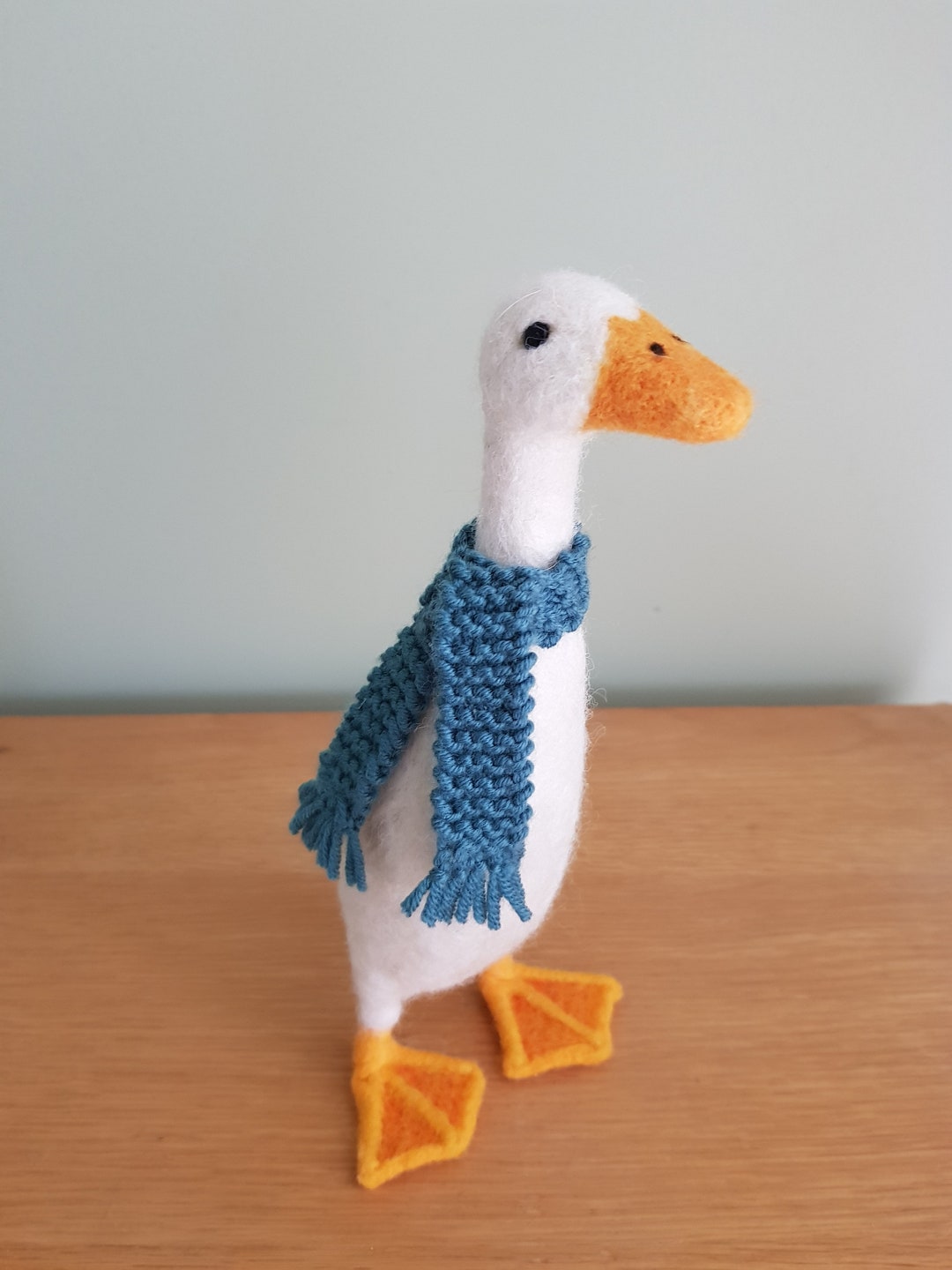 Needle Felted Indian Running Duck Figure With Teal Hand Knitted Scarf ...