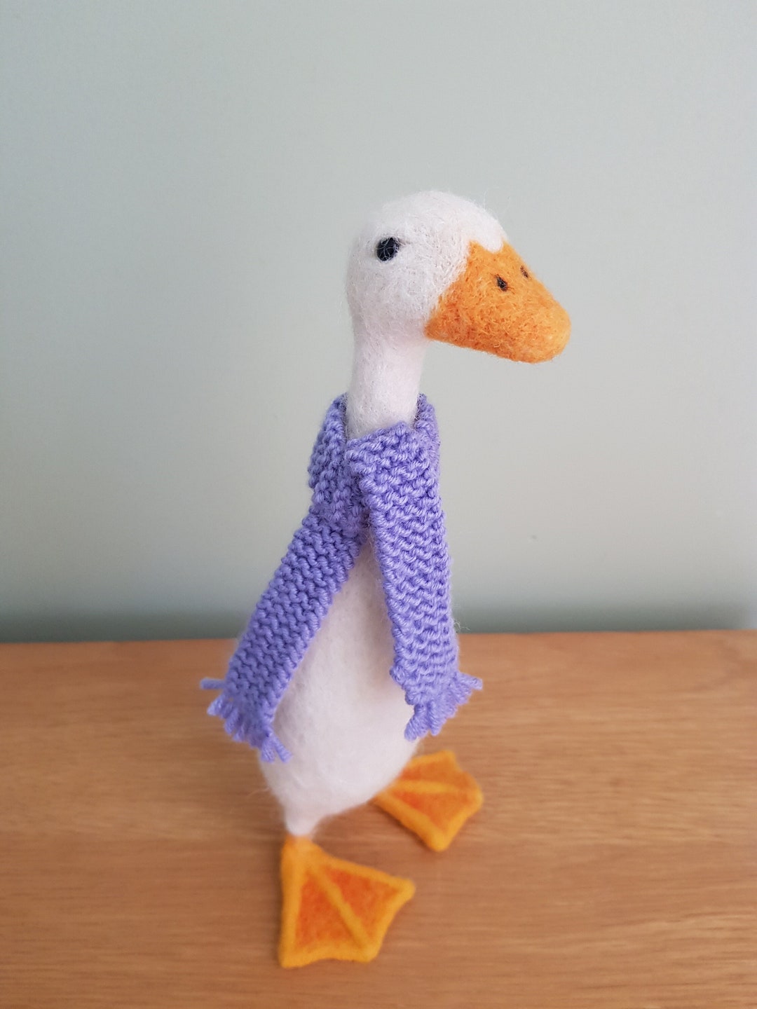 Needle Felted Indian Running Duck Figure With Purple Hand Knitted Scarf ...
