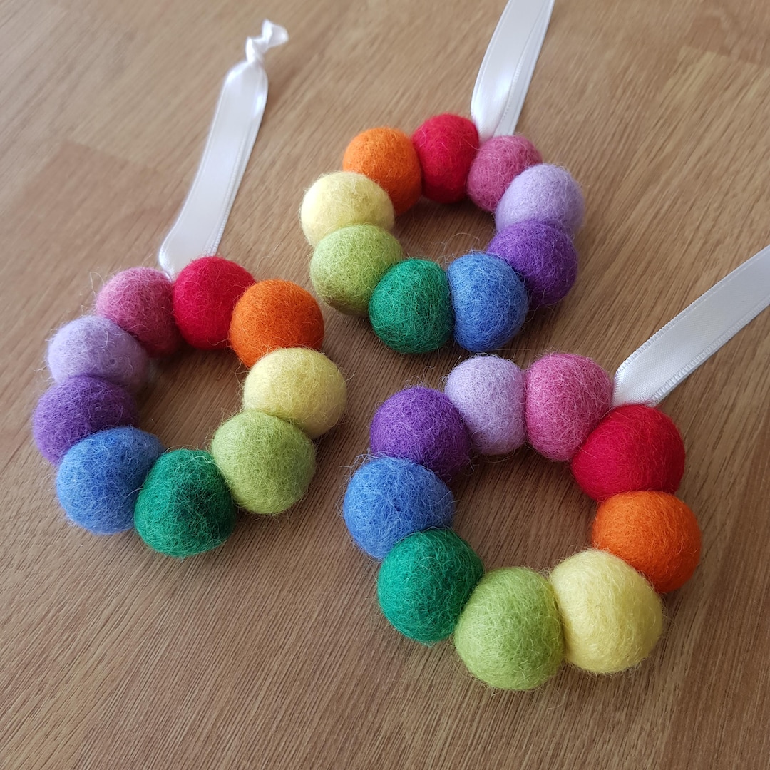 Set of Rainbow Felt Ball Christmas Tree Baubles, Christmas Tree ...