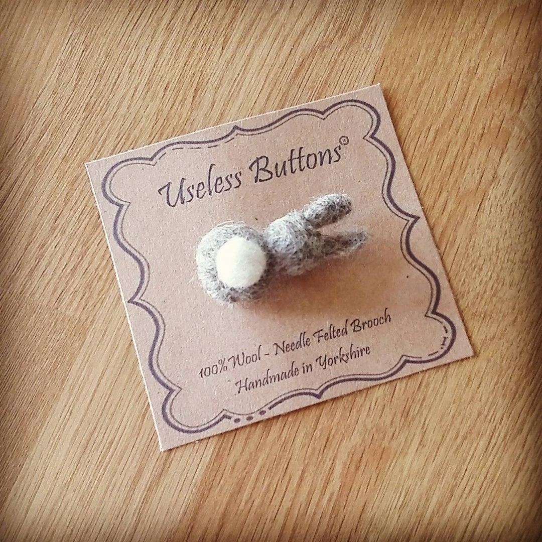 Needle Felted Bunny Brooch Handmade in Grey With a White Tail, Jacobs ...
