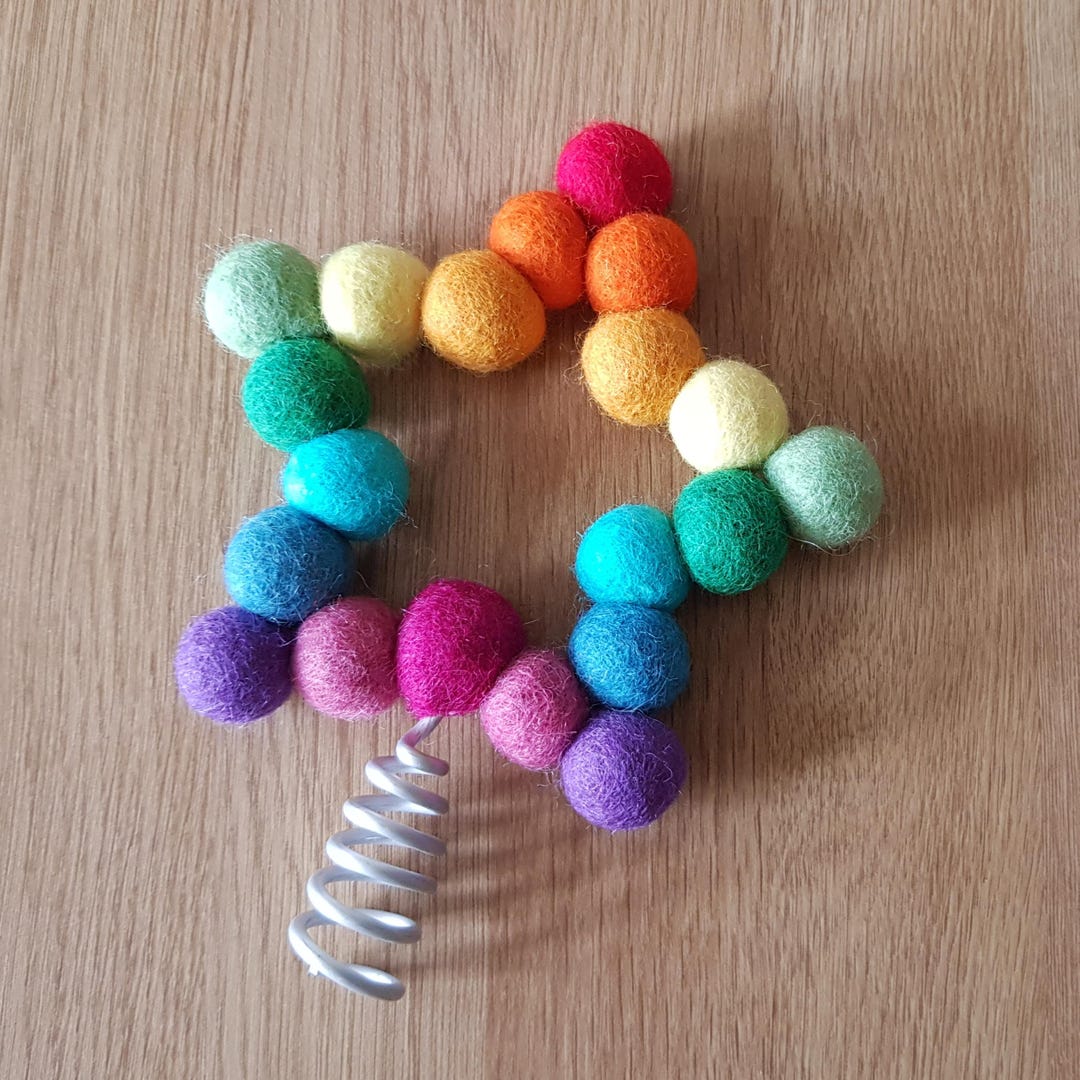 Mini Rainbow Felt Ball Star Tree Topper, Colourful Wool Beads Shaped ...