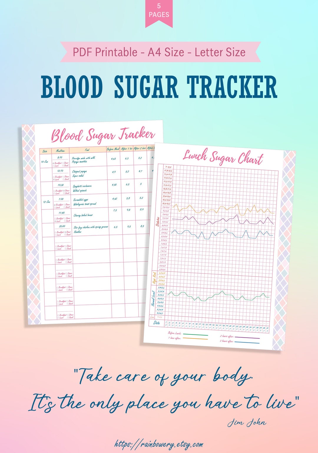 Blood Sugar Tracker Printable Diabetic Log Tracker - Etsy