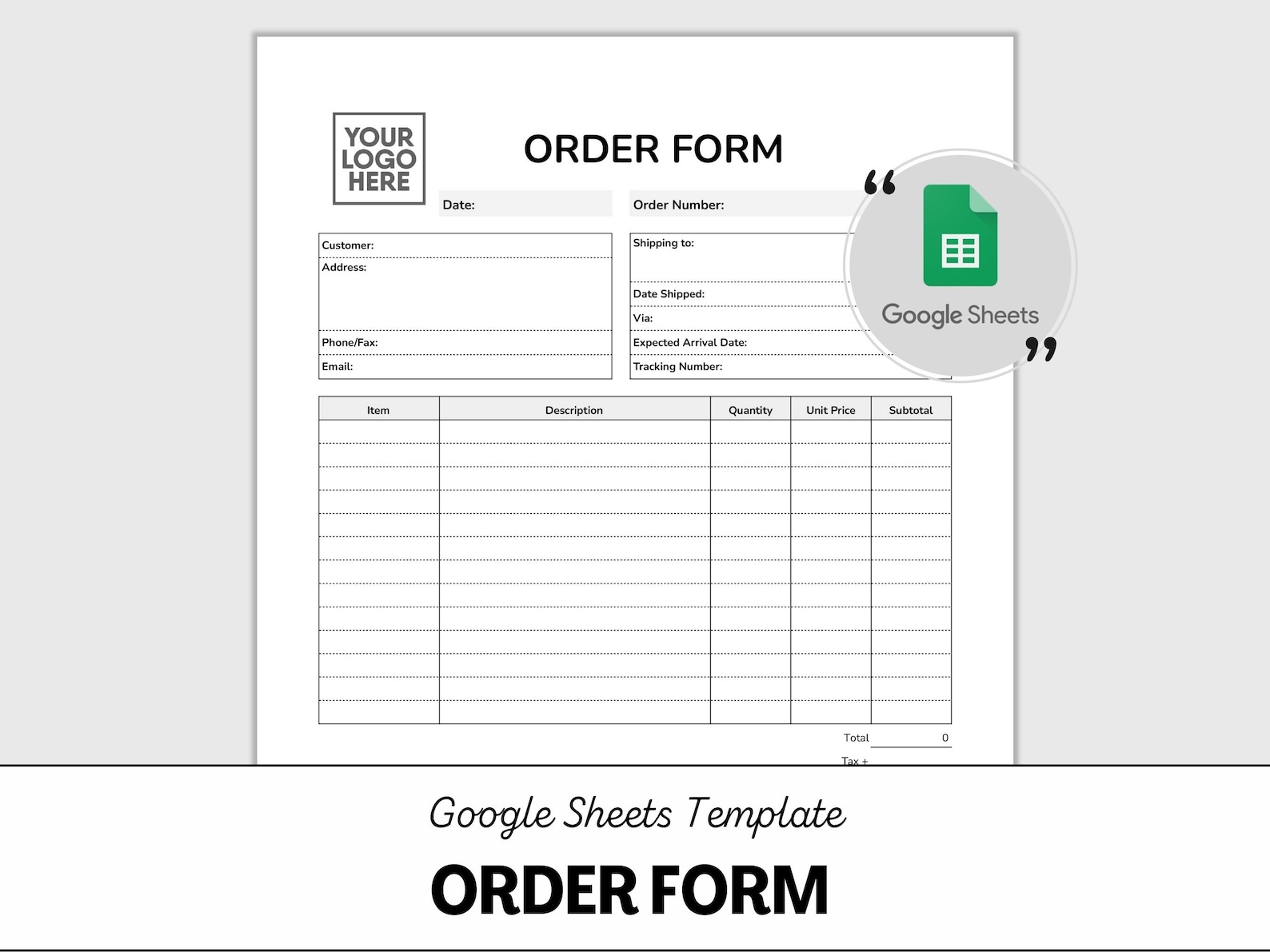 Order Form Editable Template Google Sheets, Small Business Order Form ...