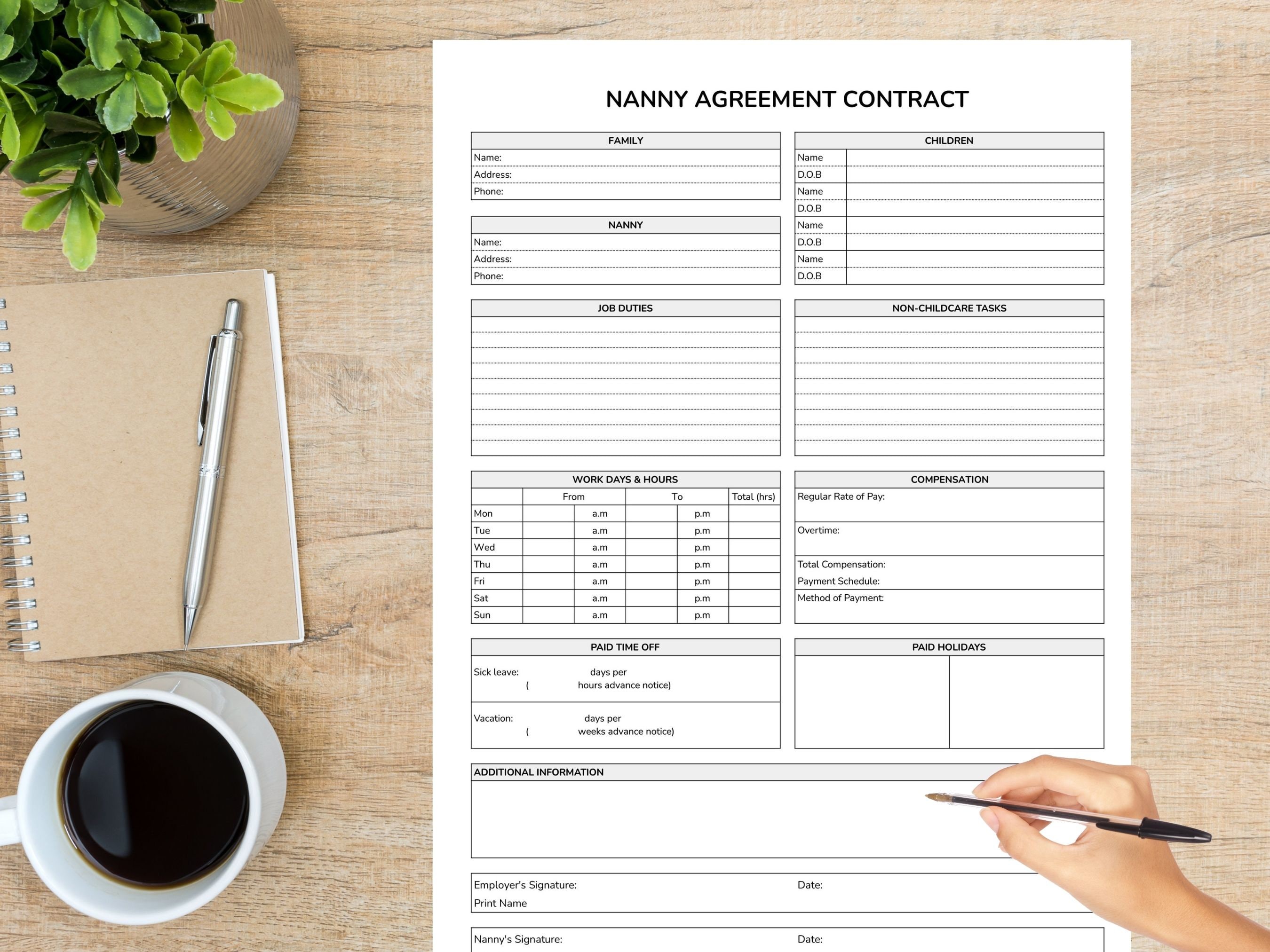 Nanny Agreement Contract, Editable Google Sheets Nanny Contract ...