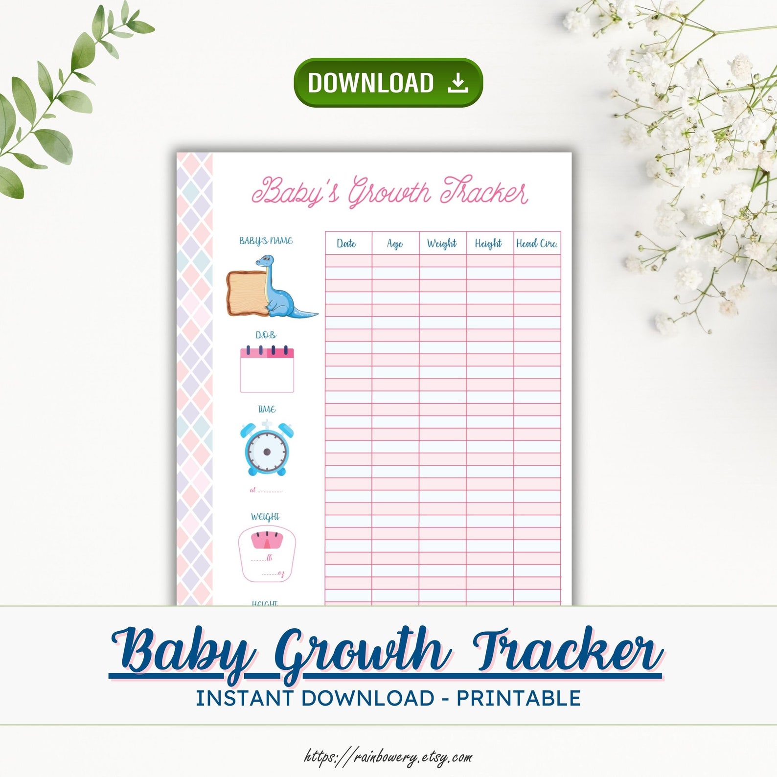Baby Growth Tracker, Baby Growth Chart, Baby Height and Weight Tracker ...
