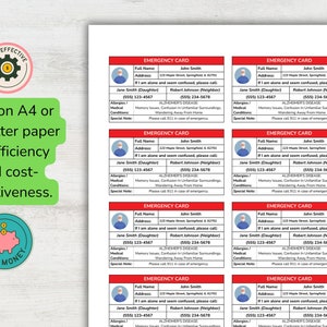 Elderly Emergency Card, Safety Card, Medical ID Card, Medical Alert ...