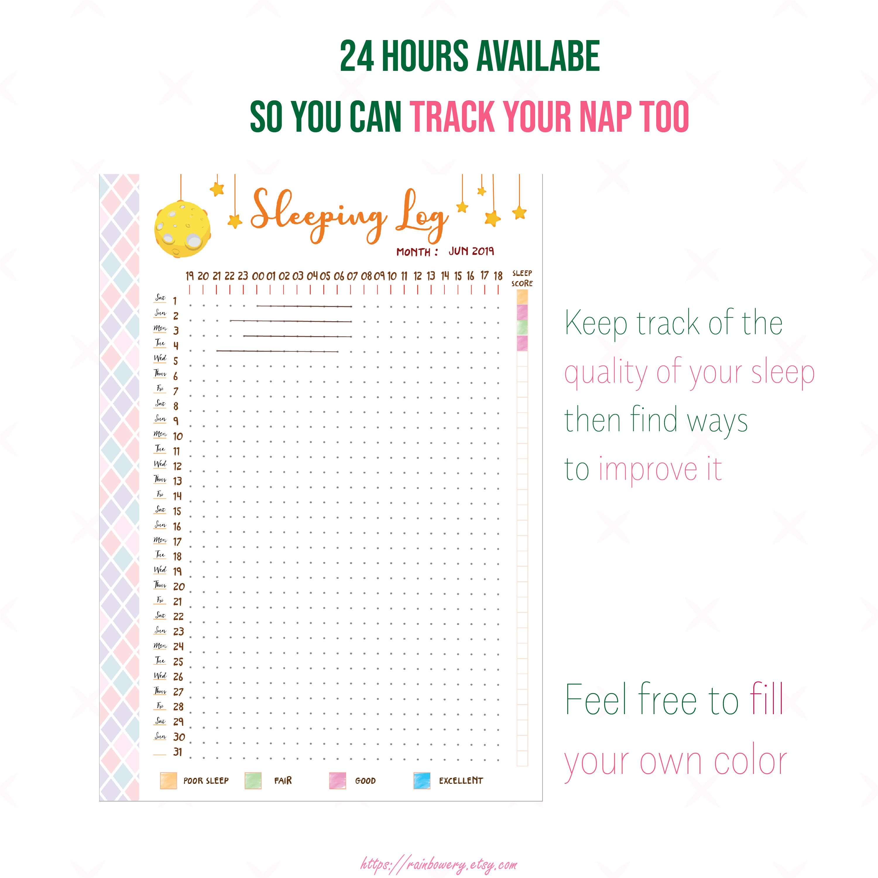 Sleep Tracker Printable Sleep Log Sleep Pattern Sleep - Etsy