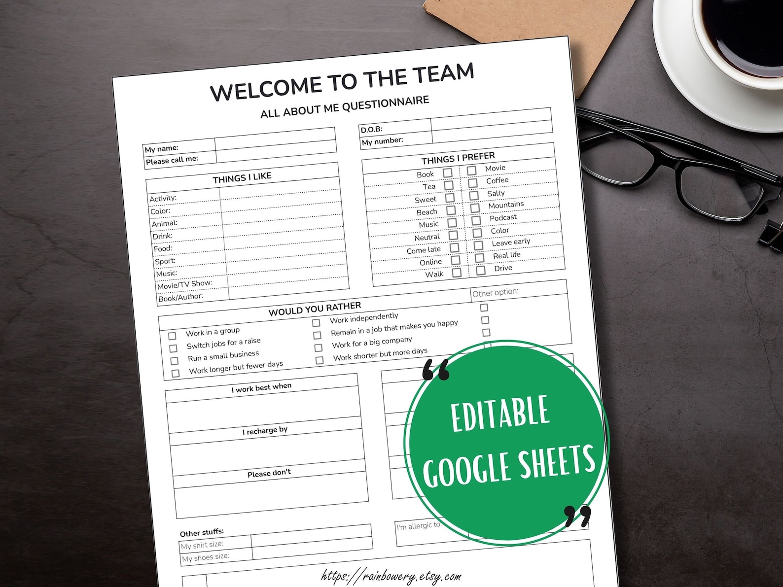 All About Me Editable Google Sheets, Get to Know Me for Work, Team ...