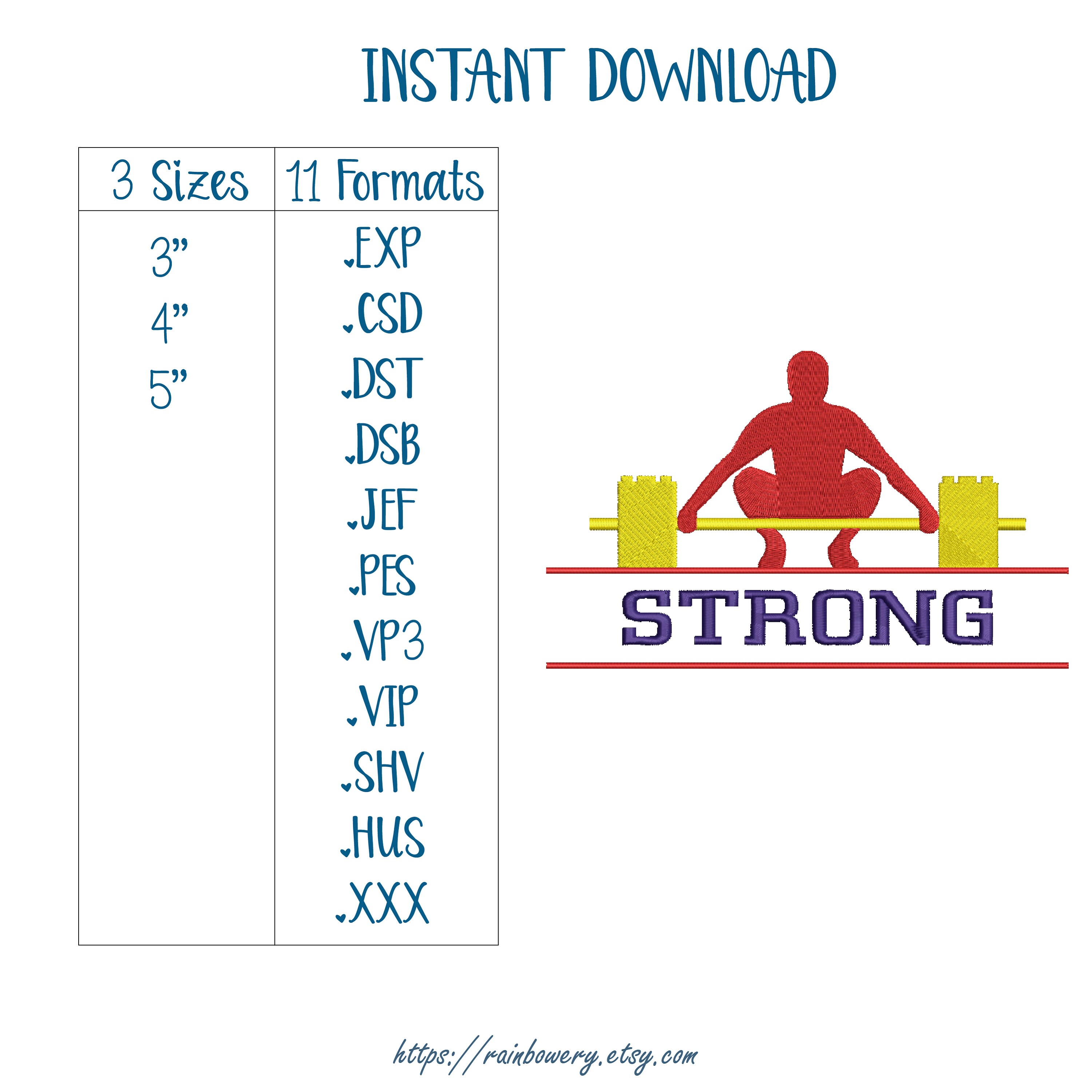 Strong Logo Embroidery Design, Barbell Embroidery, Dumbbell Embroidery ...