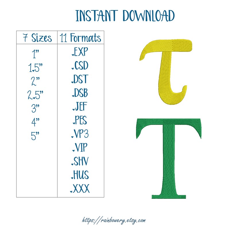 Tau Letter Embroidery Design, Tau Character Machine Embroidery Design ...