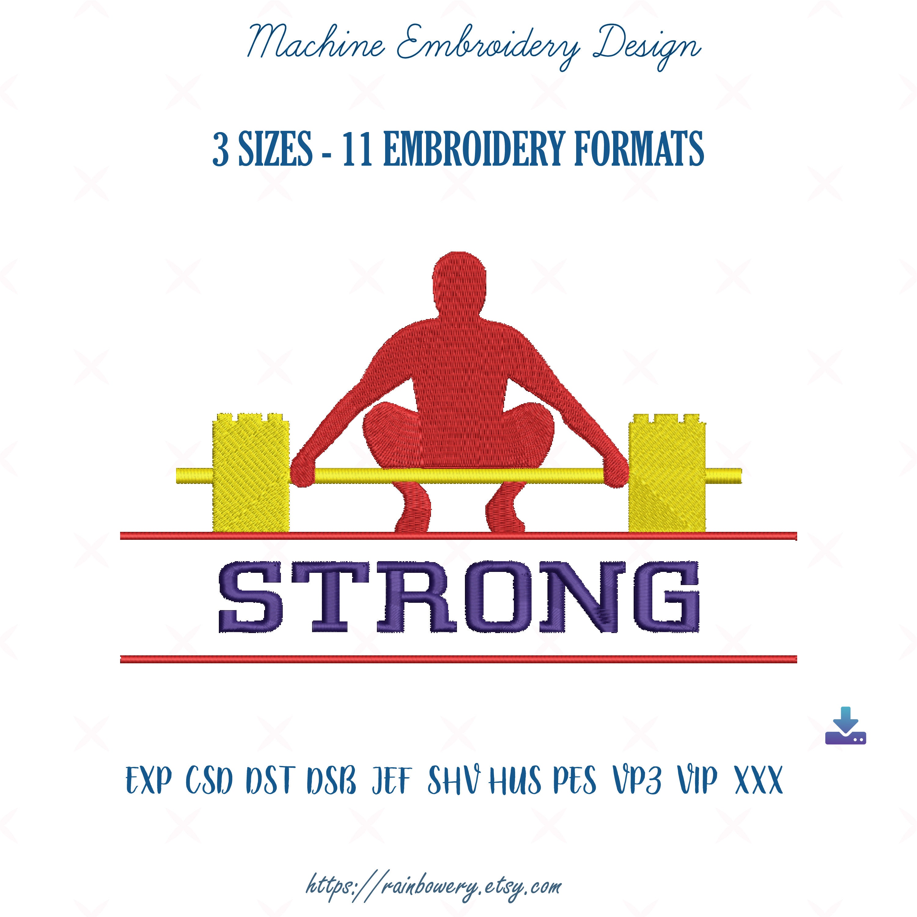Strong Logo Embroidery Design, Barbell Embroidery, Dumbbell Embroidery ...