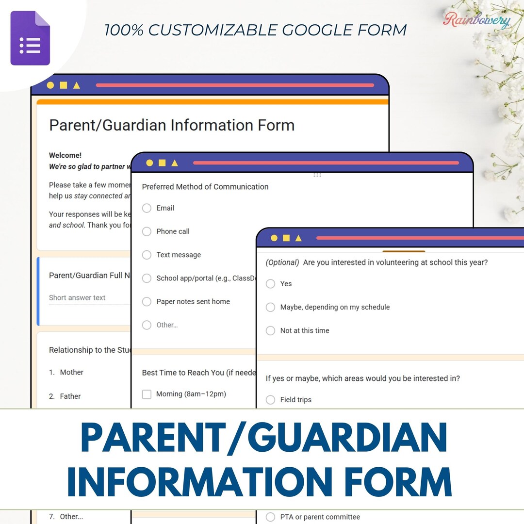 Parent Guardian Information Form, Editable Template Google Forms ...