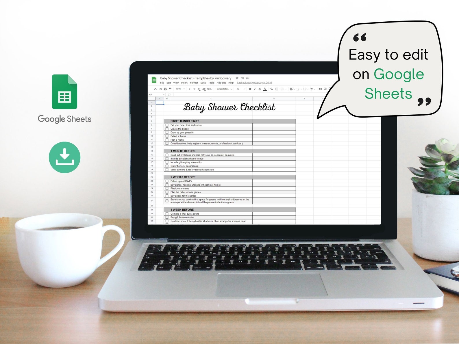 Baby Shower Checklist, Editable Google Sheets Template, Customizable ...