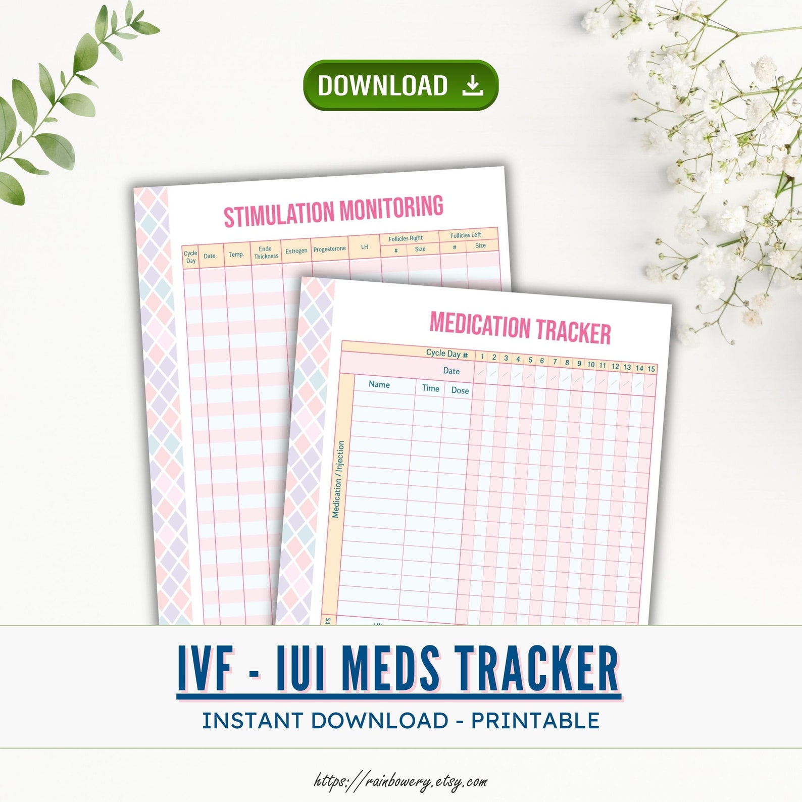Ivf Iui Medication Tracker Printable Template, IVF Iui Organization ...