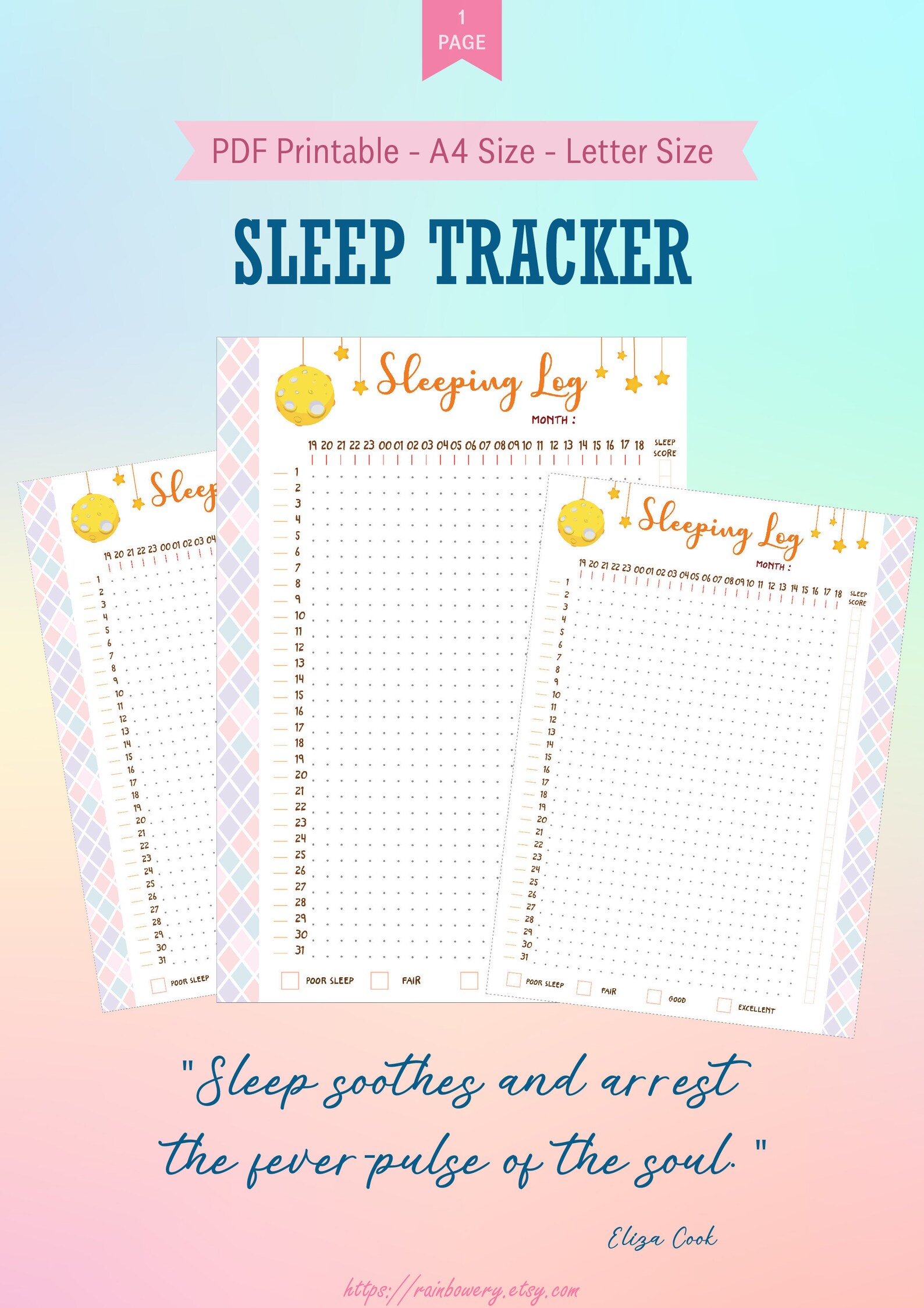 Sleep Tracker Printable Sleep Log Sleep Pattern Sleep - Etsy