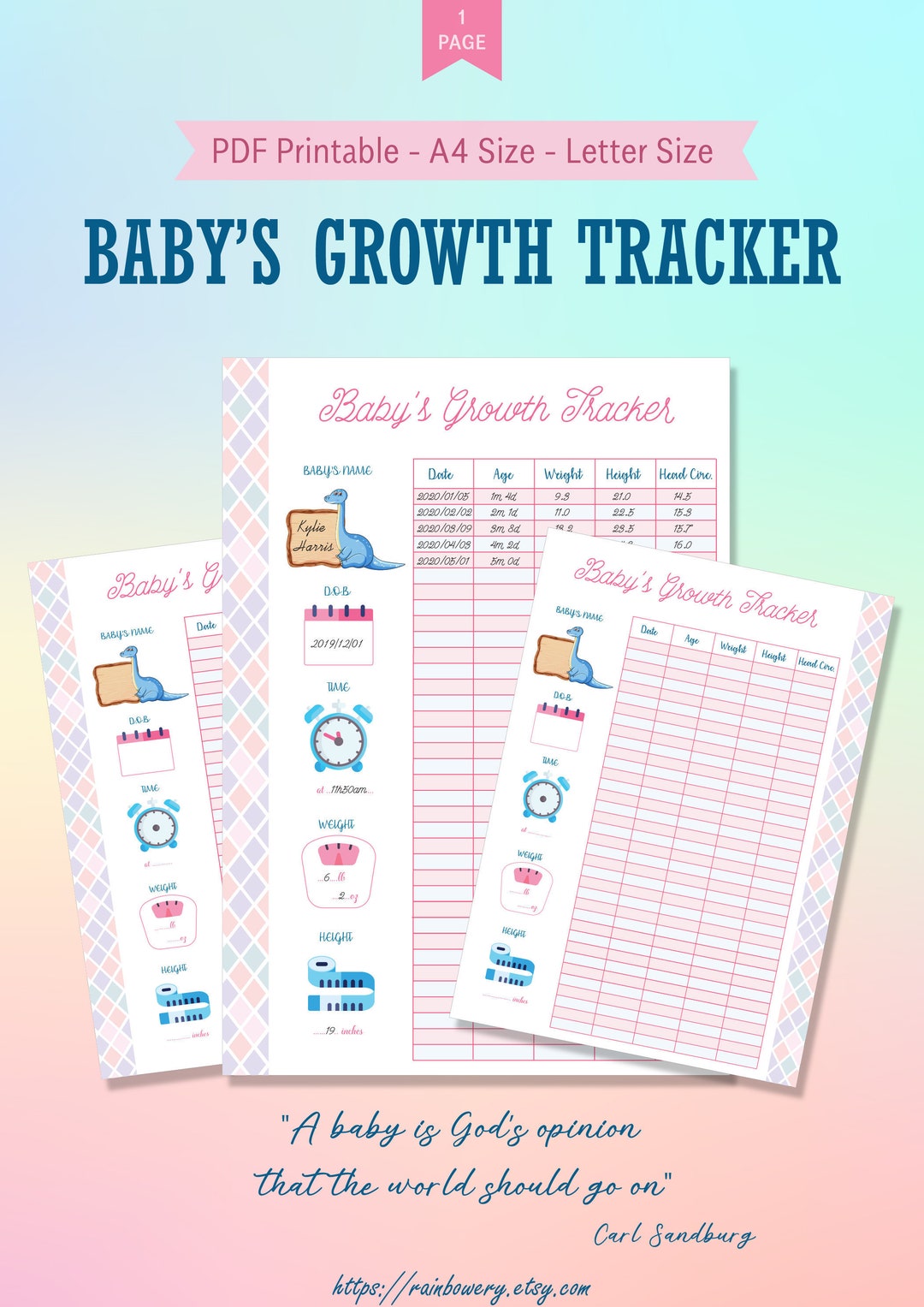 Baby Growth Tracker Baby Growth Chart Baby Height and Weight - Etsy