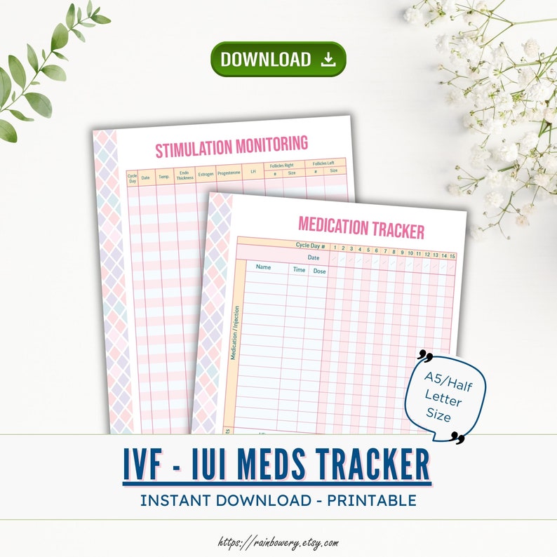 A5 Ivf Iui Medication Tracker Printable Template, Half Letter Ivf, Iui ...