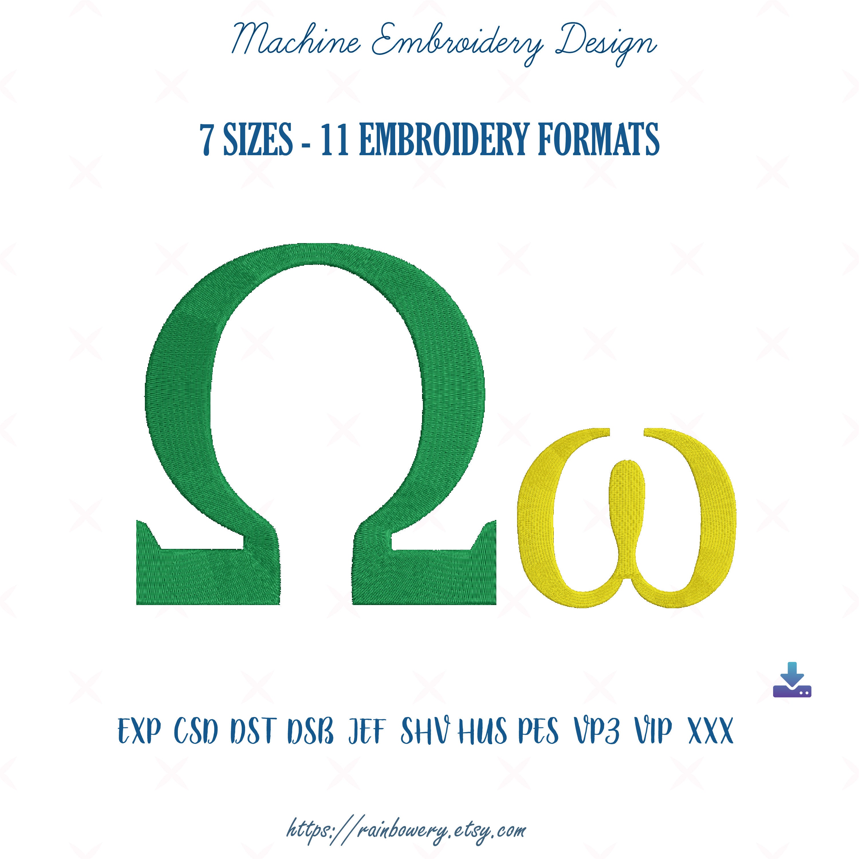 Omega Letter Embroidery Design, Omega Character Machine Embroidery ...