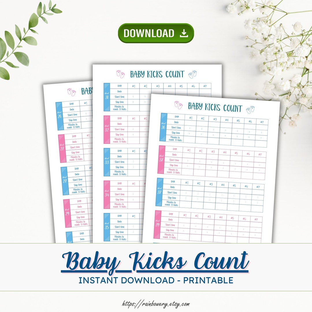 Baby Kick Count Printable, Fetal Movement Counting Template, Baby Kick ...