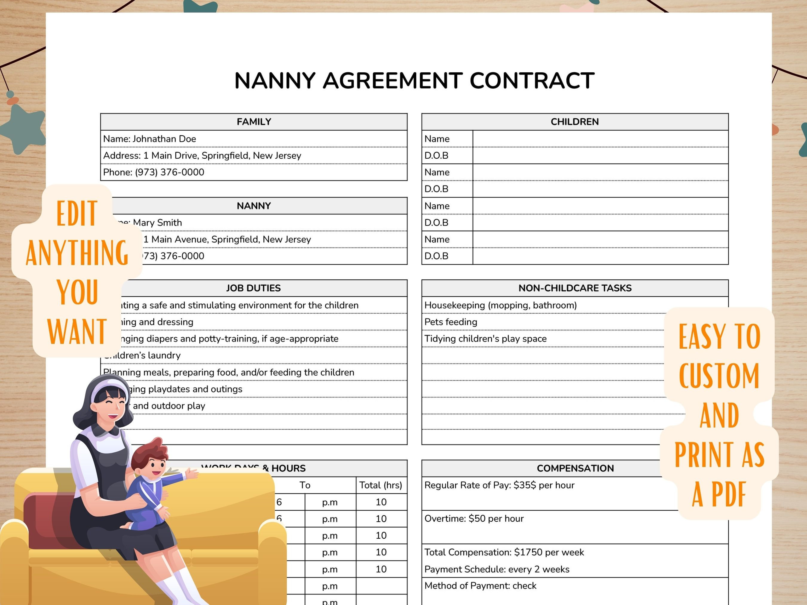 Nanny Agreement Contract, Editable Google Sheets Nanny Contract ...