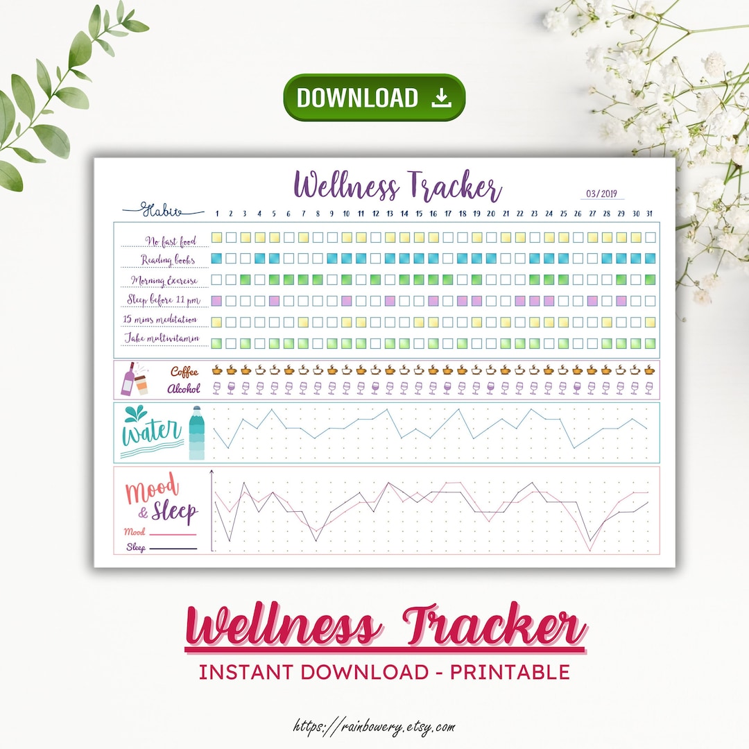 Wellness Tracker Printable, Daily Journal Printable, Self Care Planner ...