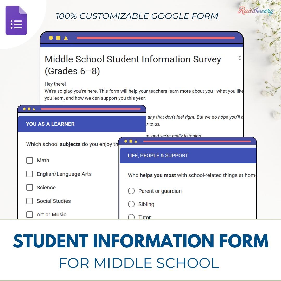 Middle School Student Information Form (G6-8), Get to Know Your ...