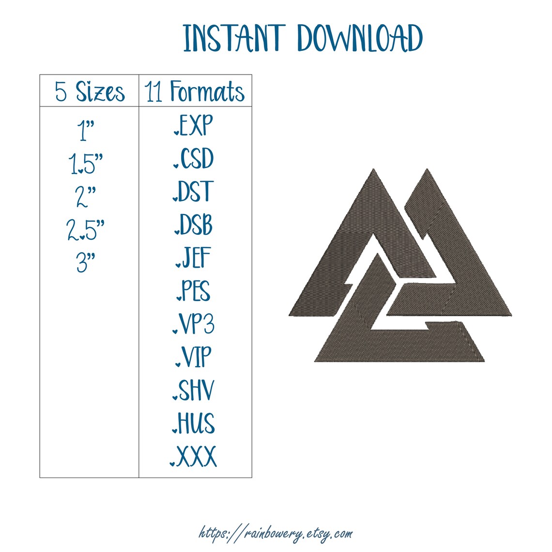 Valknut Machine Embroidery Design, Old Norse Valr, Wotan's Knot ...