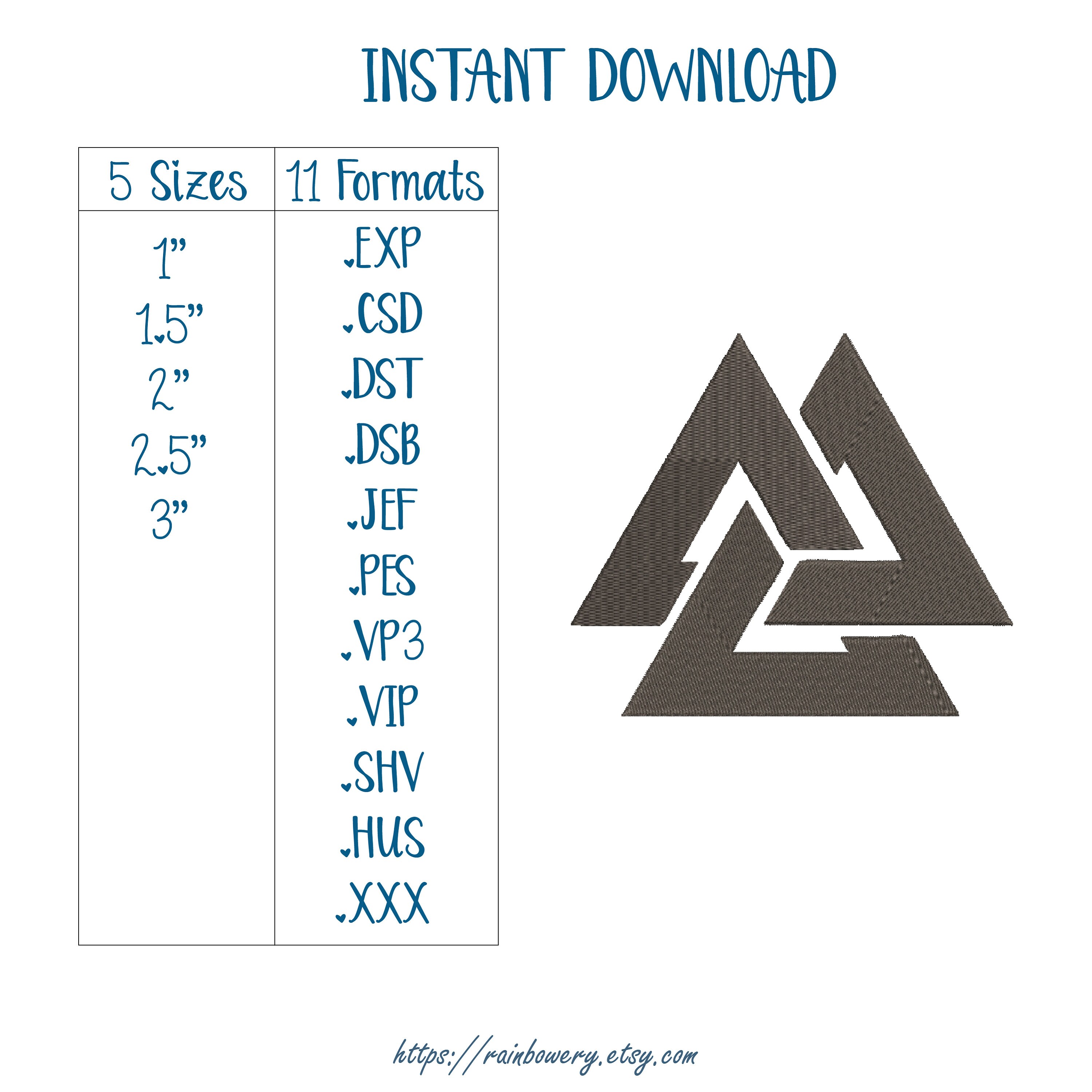 Valknut Machine Embroidery Design, Old Norse Valr, Wotan's Knot ...