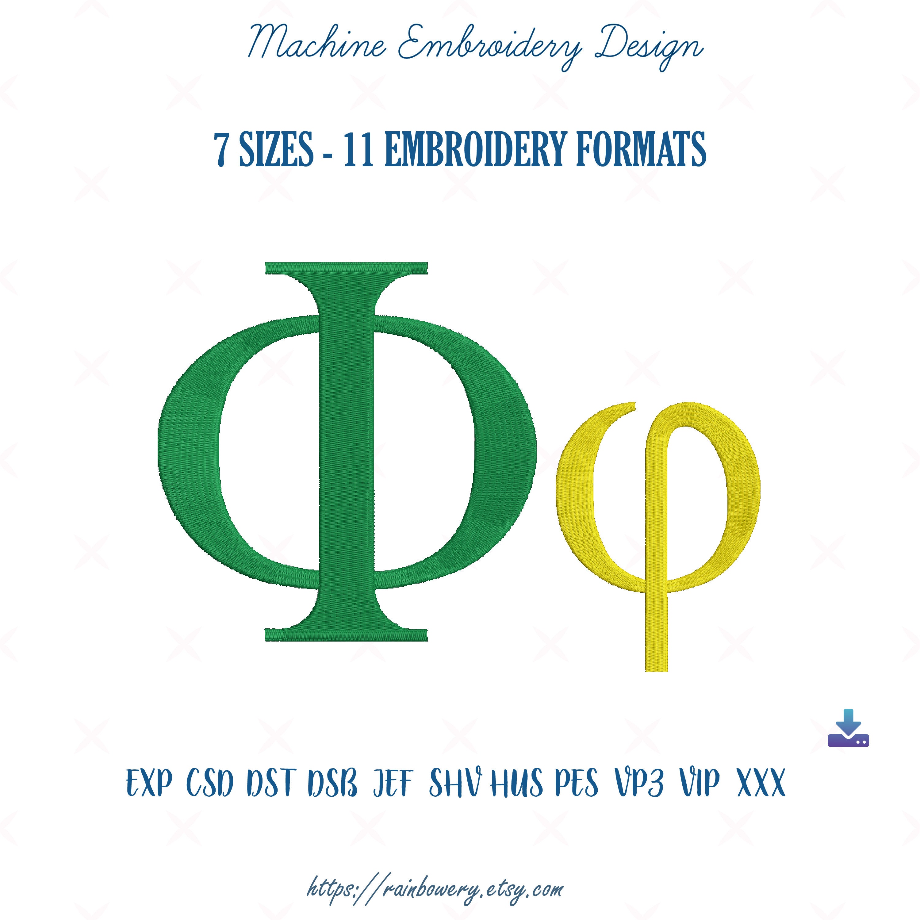 Phi Letter Embroidery Design, Phi Character Machine Embroidery Design ...