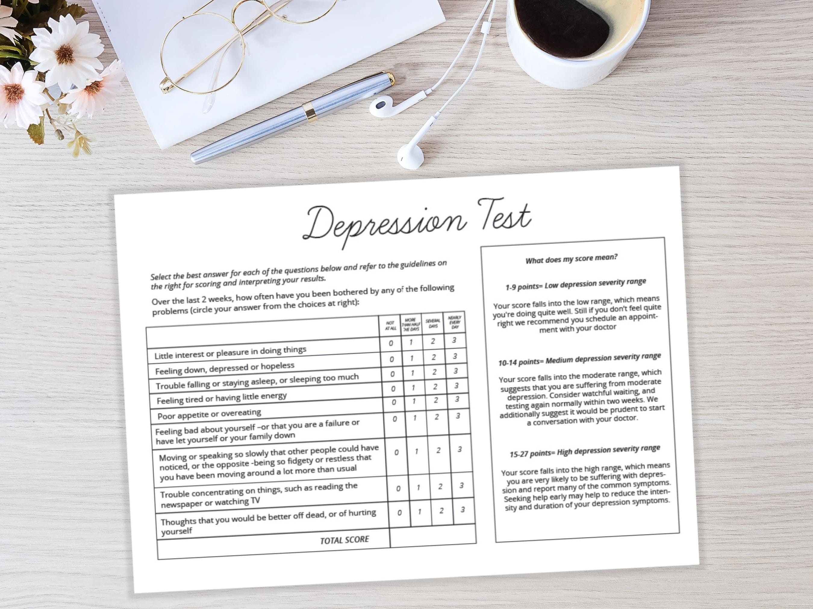 Depression Test Depression Tracker Signs of Depression - Etsy