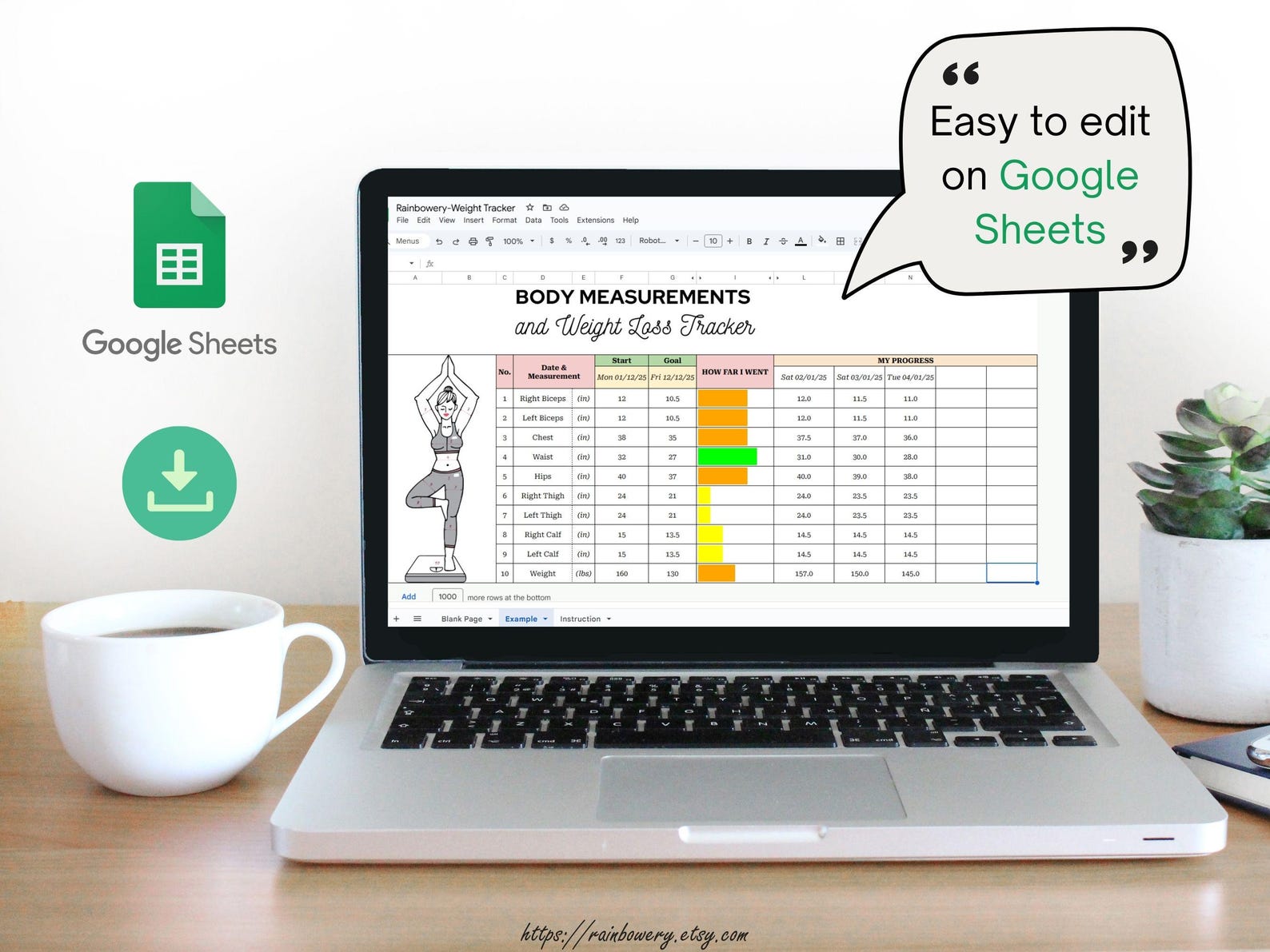 Body Measurement, Weight Tracker, Editable Google Sheets Template ...