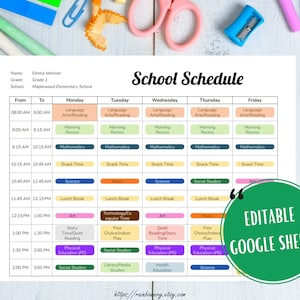 School Schedule, Printable School Timetable, Editable Class Schedule ...