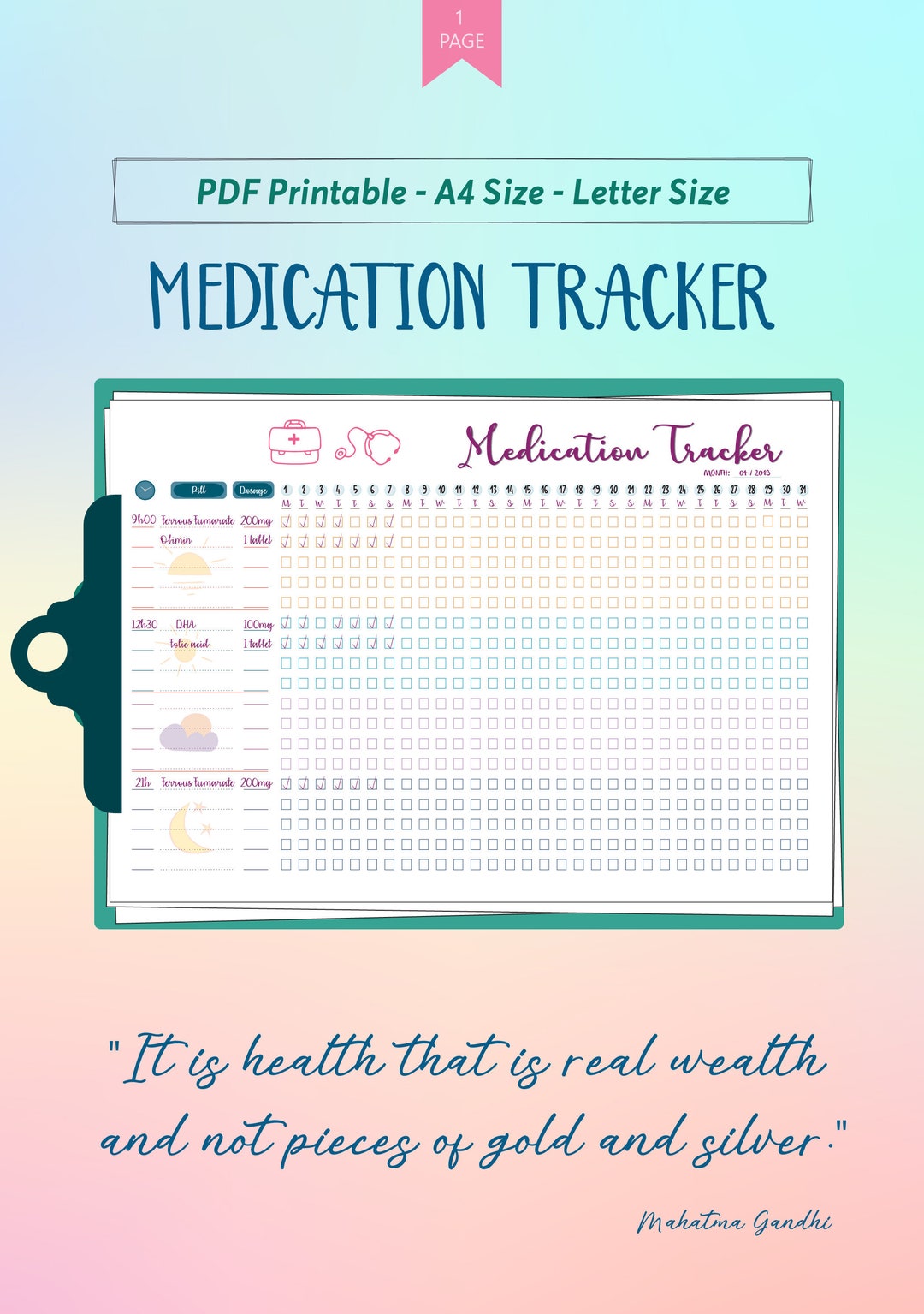 Medication Tracker Printable Patient Medication Medication - Etsy