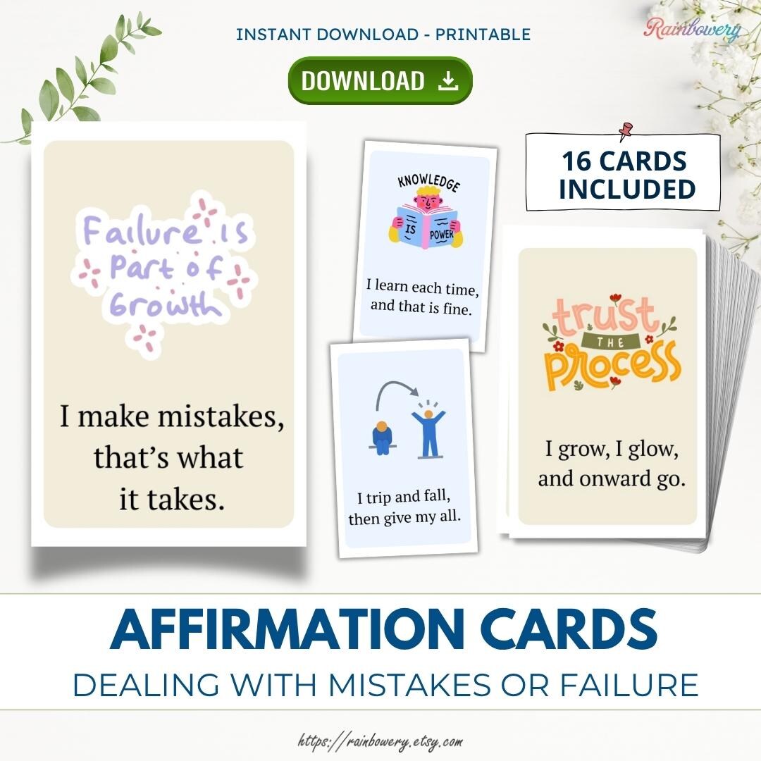 Affirmation Cards for Kids Dealing With Mistakes or Failure - Etsy