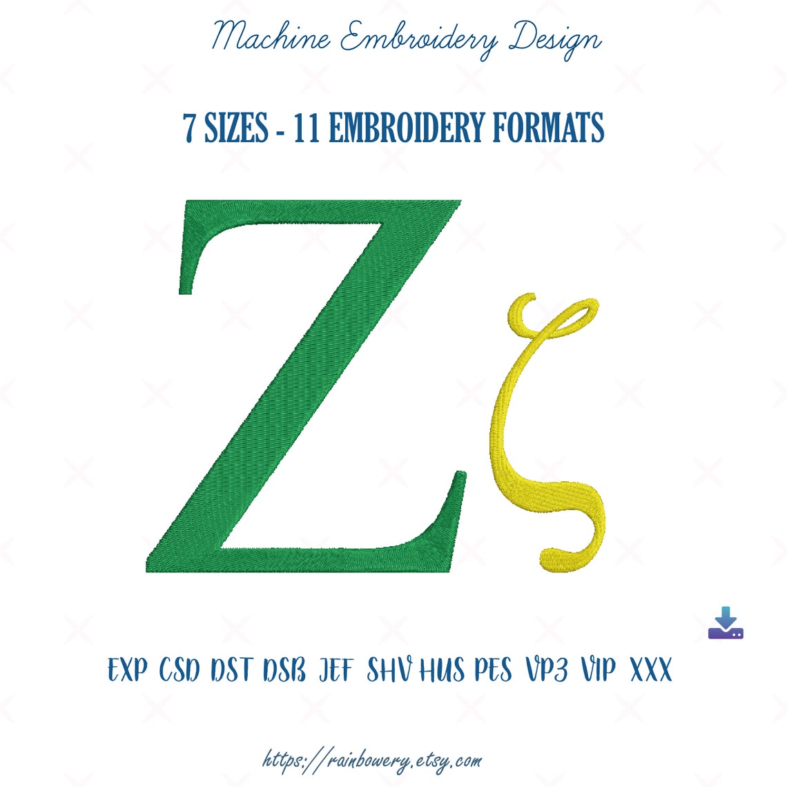 Zeta Letter Embroidery Design Zeta Character Machine | Etsy