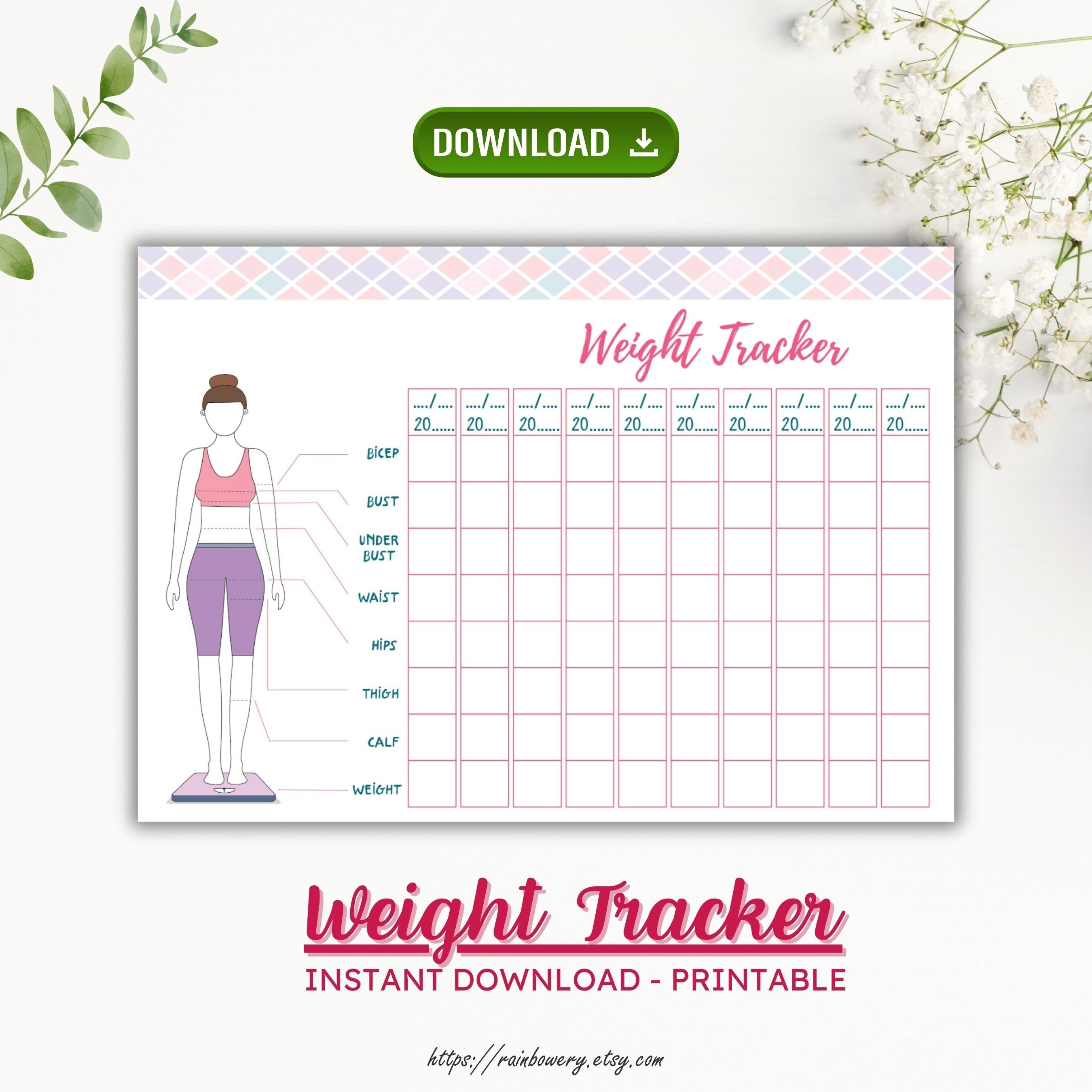 Weight Tracker, Body Measurement Tracker, Printable Weight Loss Tracker ...