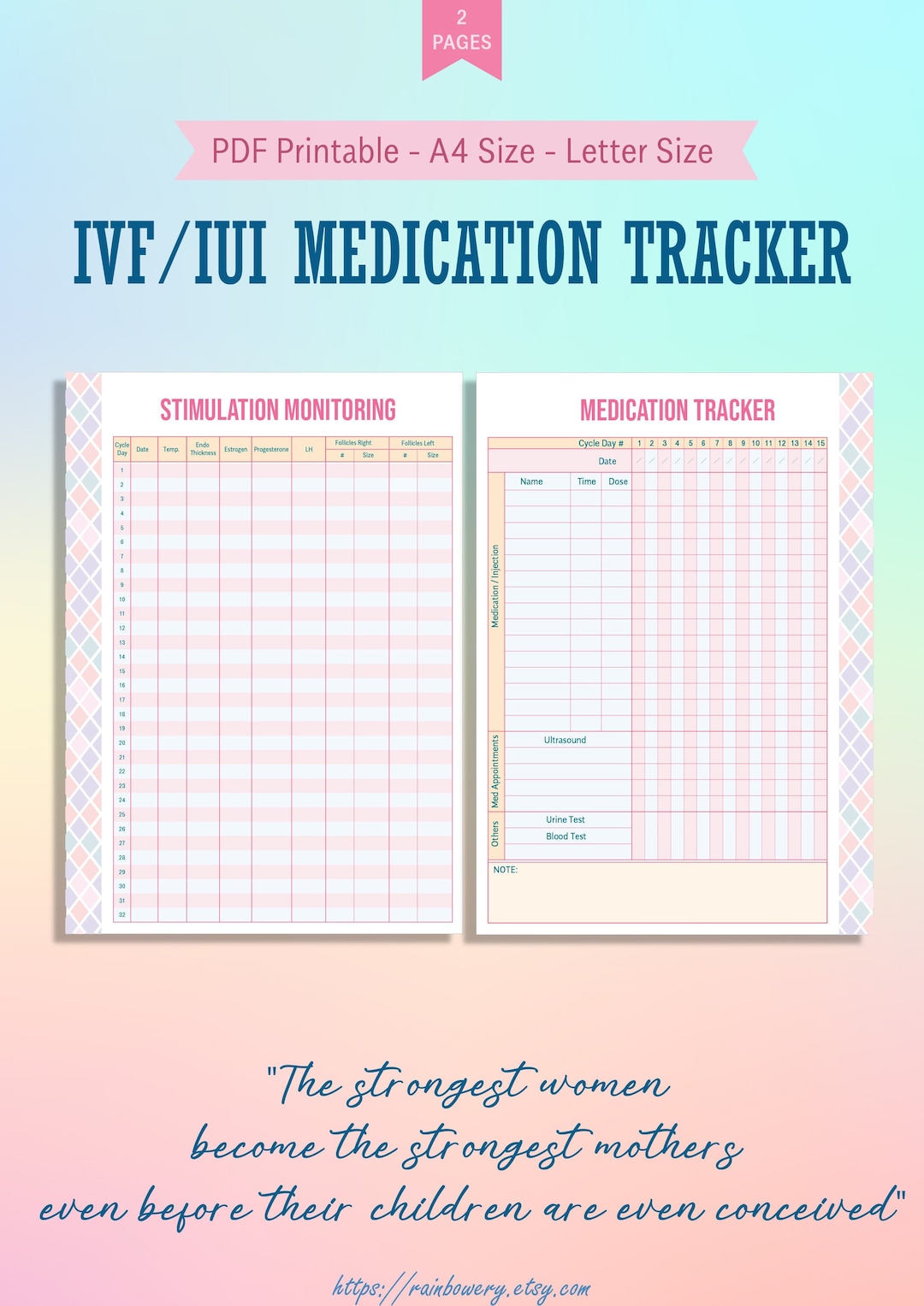 Ivf Iui Medication Tracker Printable Template IVF Iui - Etsy