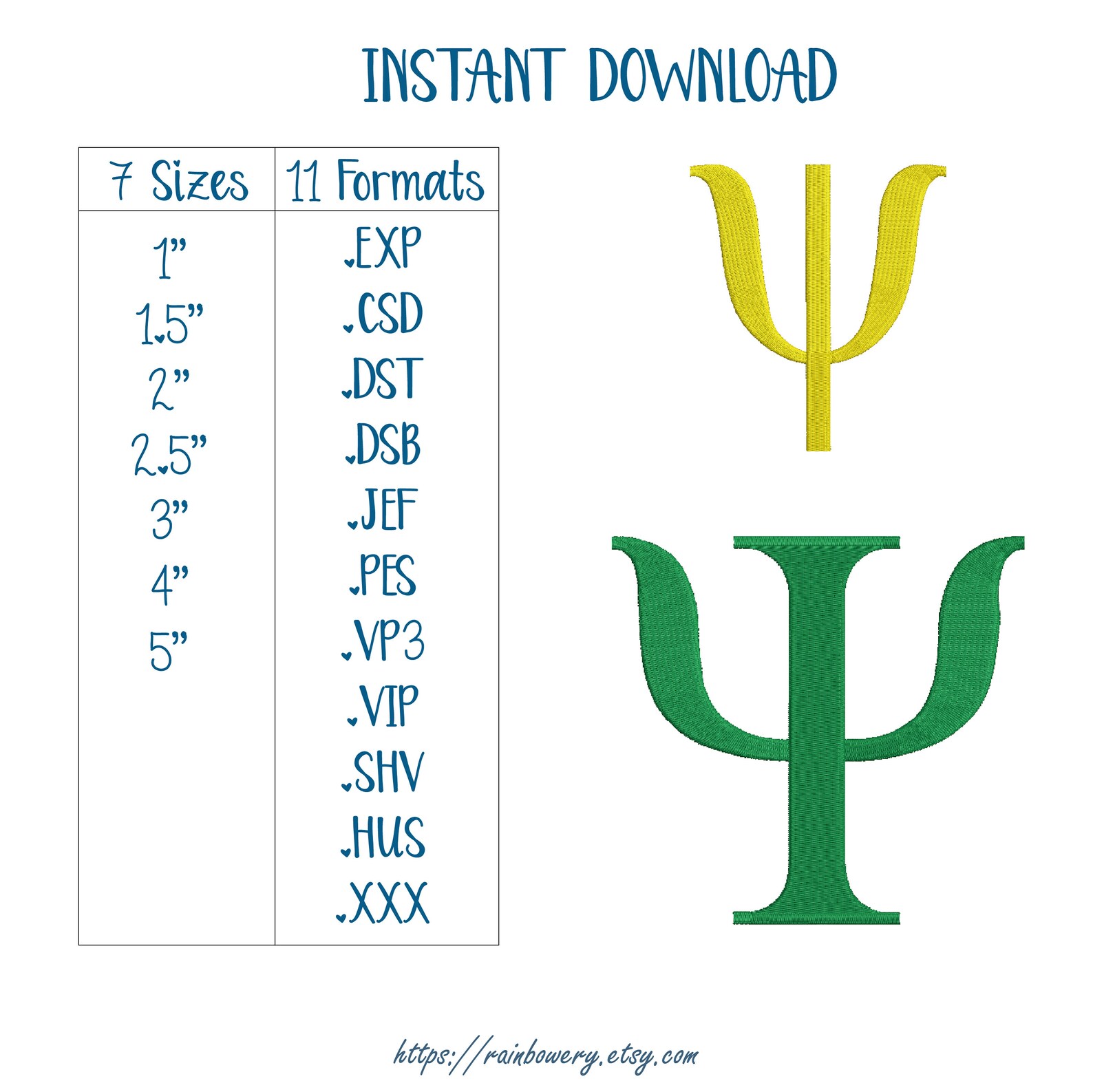 Psi Letter Embroidery Design, Psi Character Machine Embroidery Design ...