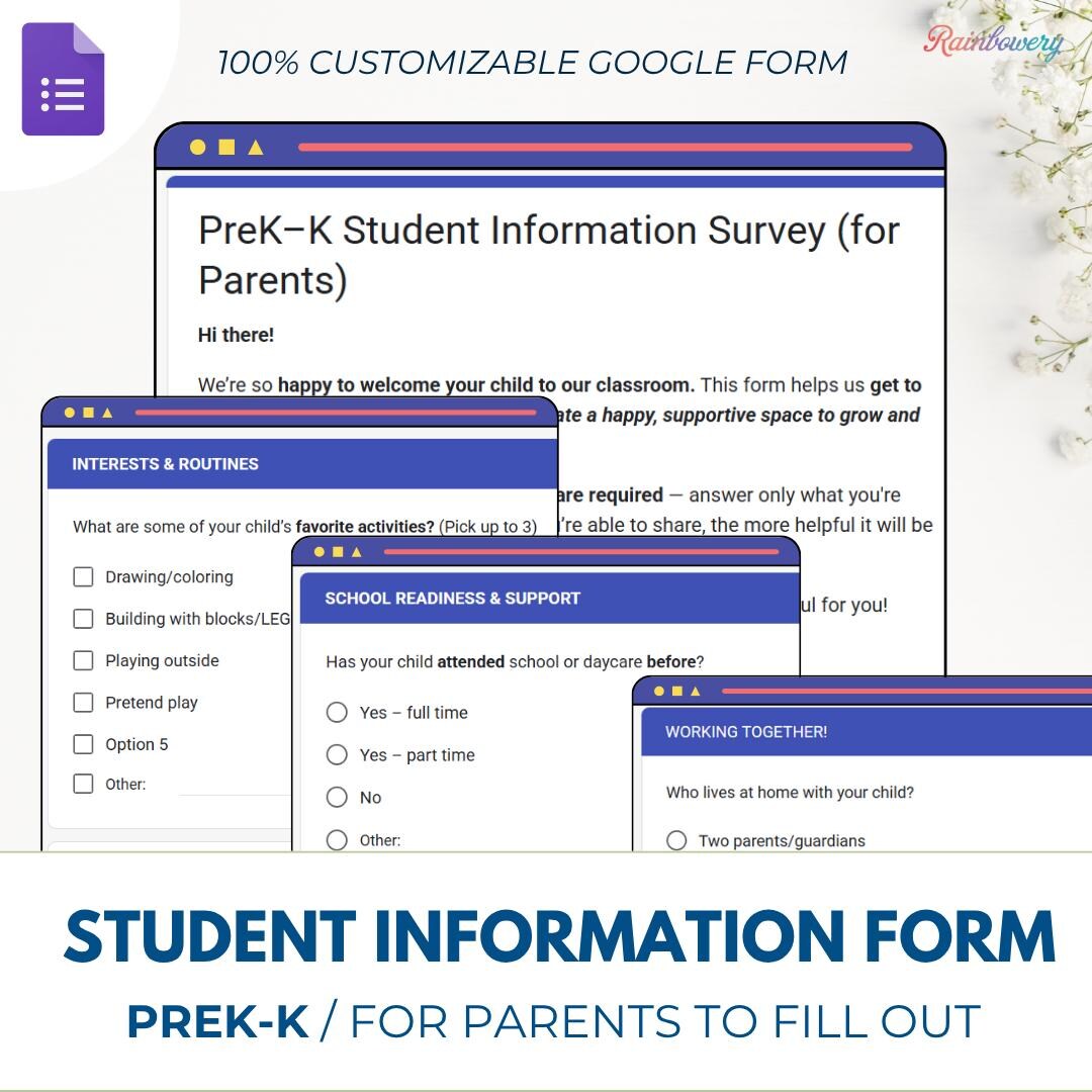 Prek–kindergarten Student Information Form, Meet Your Students, Google ...