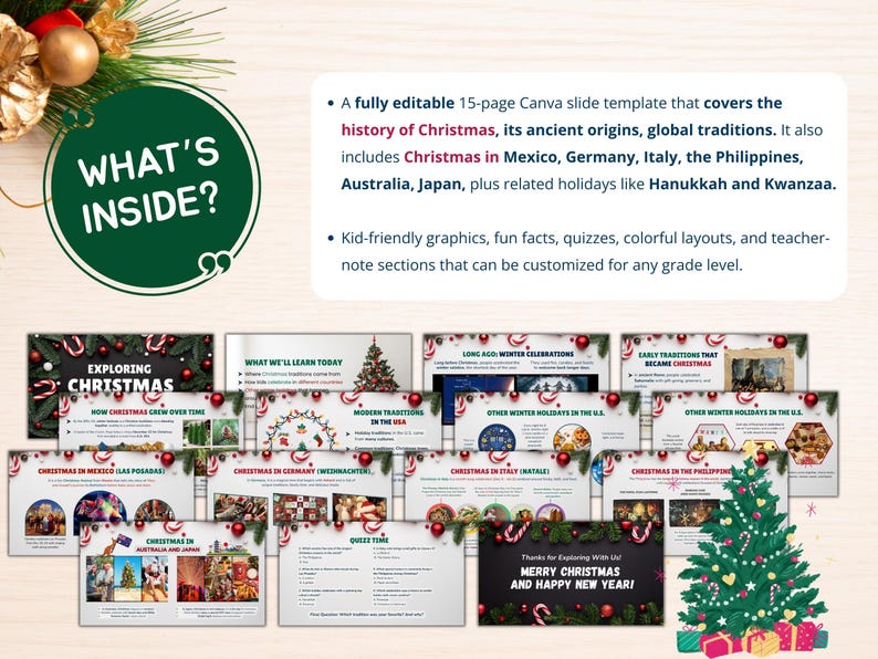 Christmas Around the World Canva Template, Winter Holiday Lesson for ...