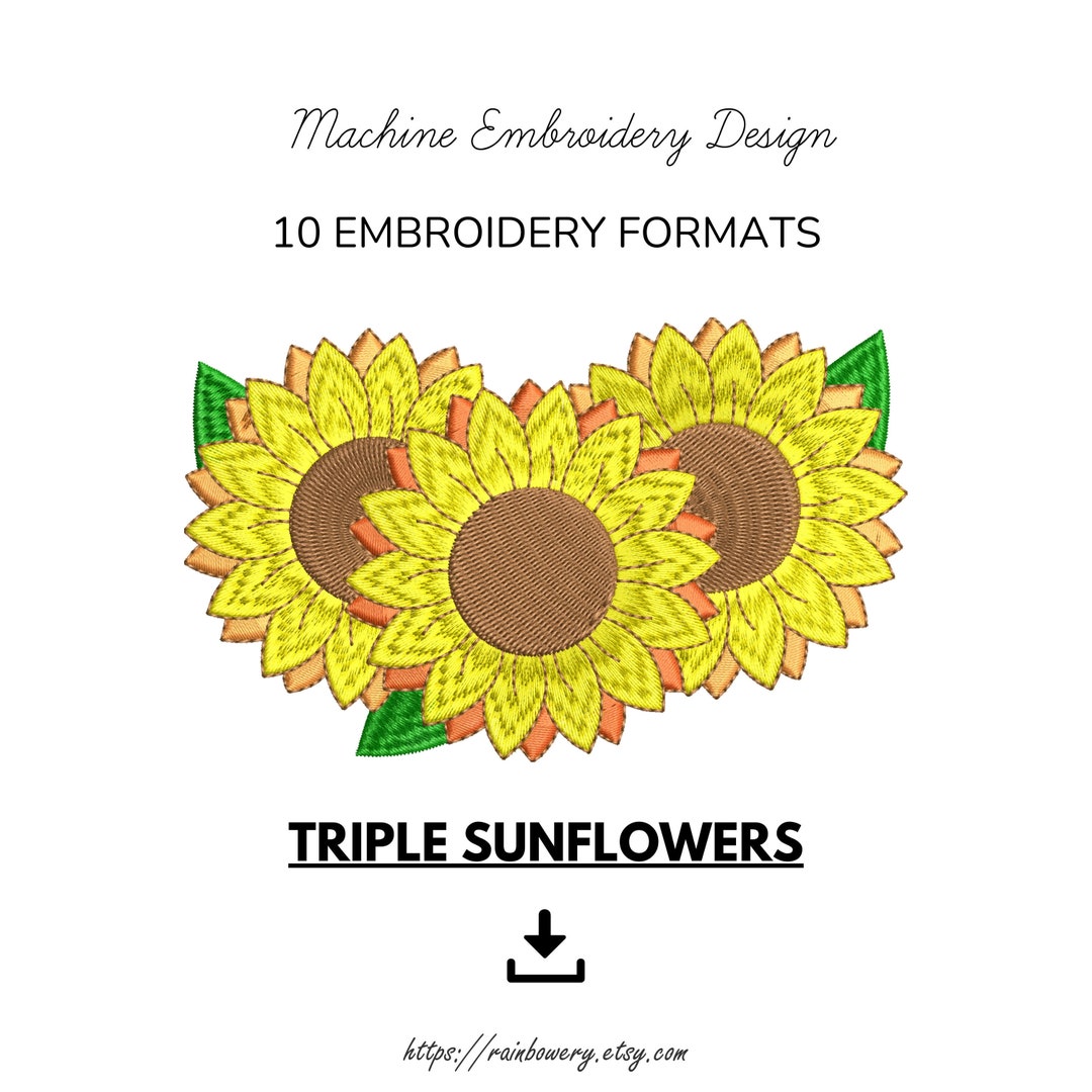 Sunflower Machine Embroidery Design, Set of 3 Sunflowers, Floral ...
