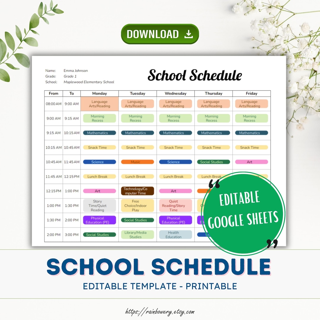 School Schedule, Printable School Timetable, Editable Class Schedule ...