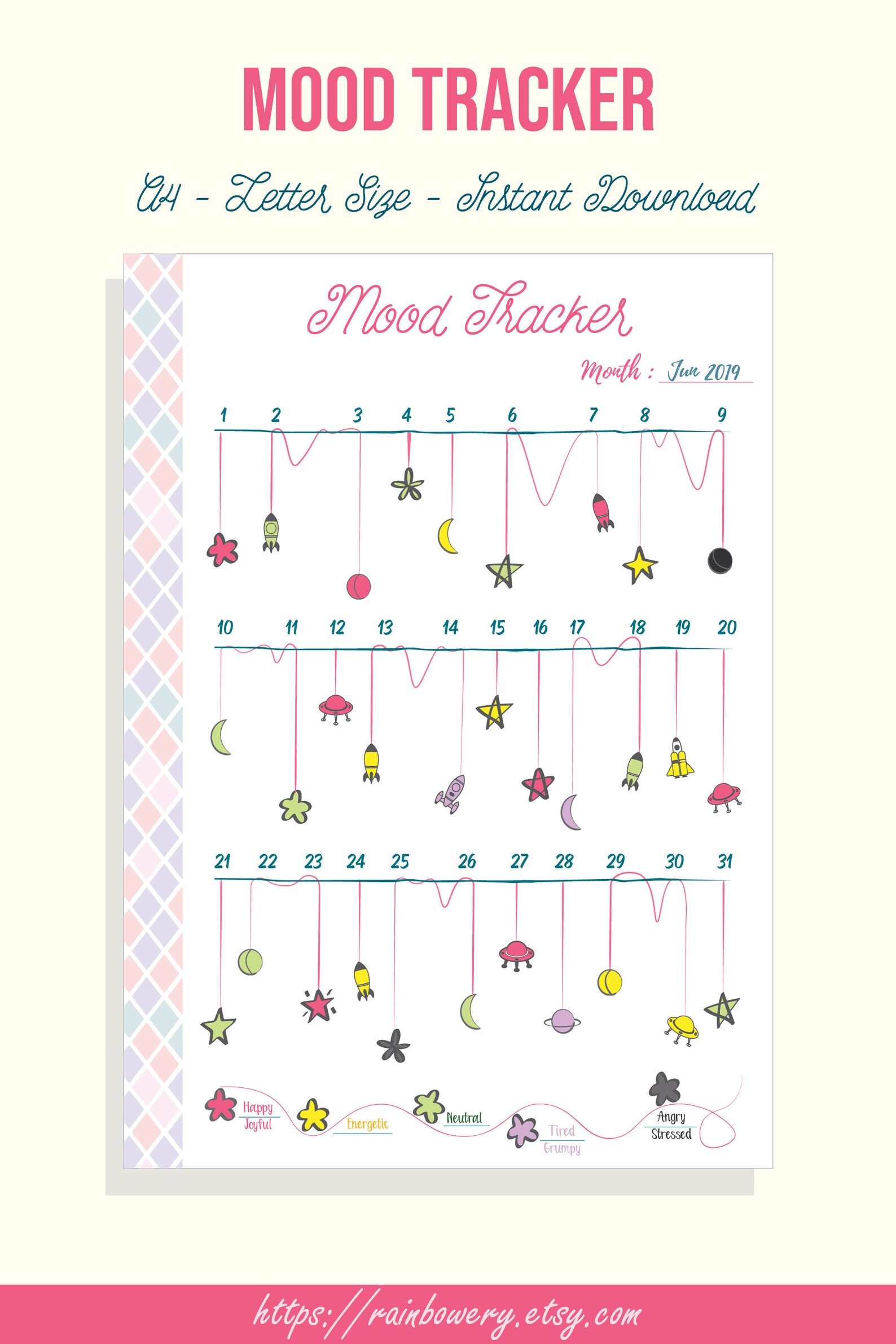 Mood Tracker Printable Template Monthly Mood Track Mood - Etsy